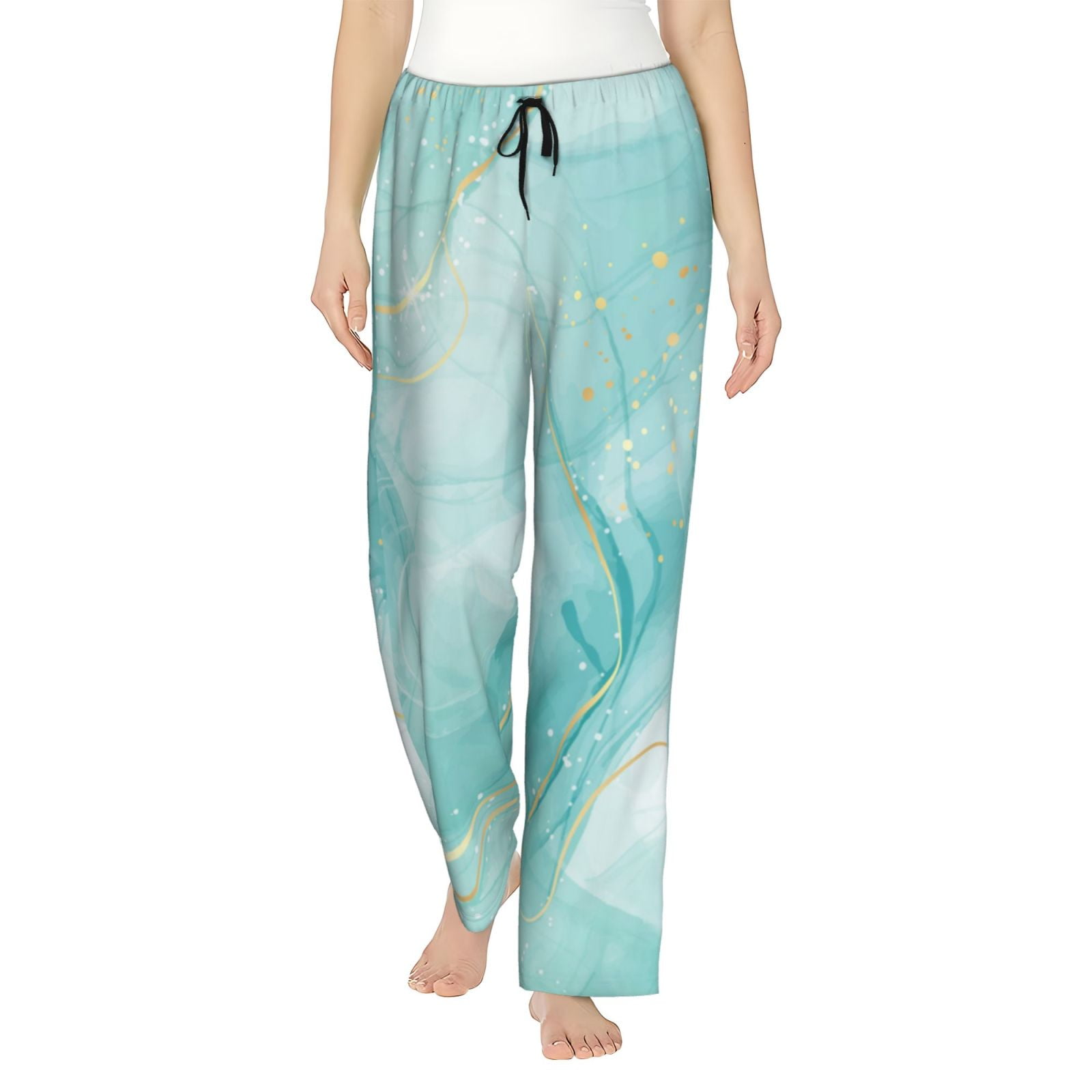 Disketp Blue Marble Print Women'S Comfy Pajama Pants Casual Drawstring ...