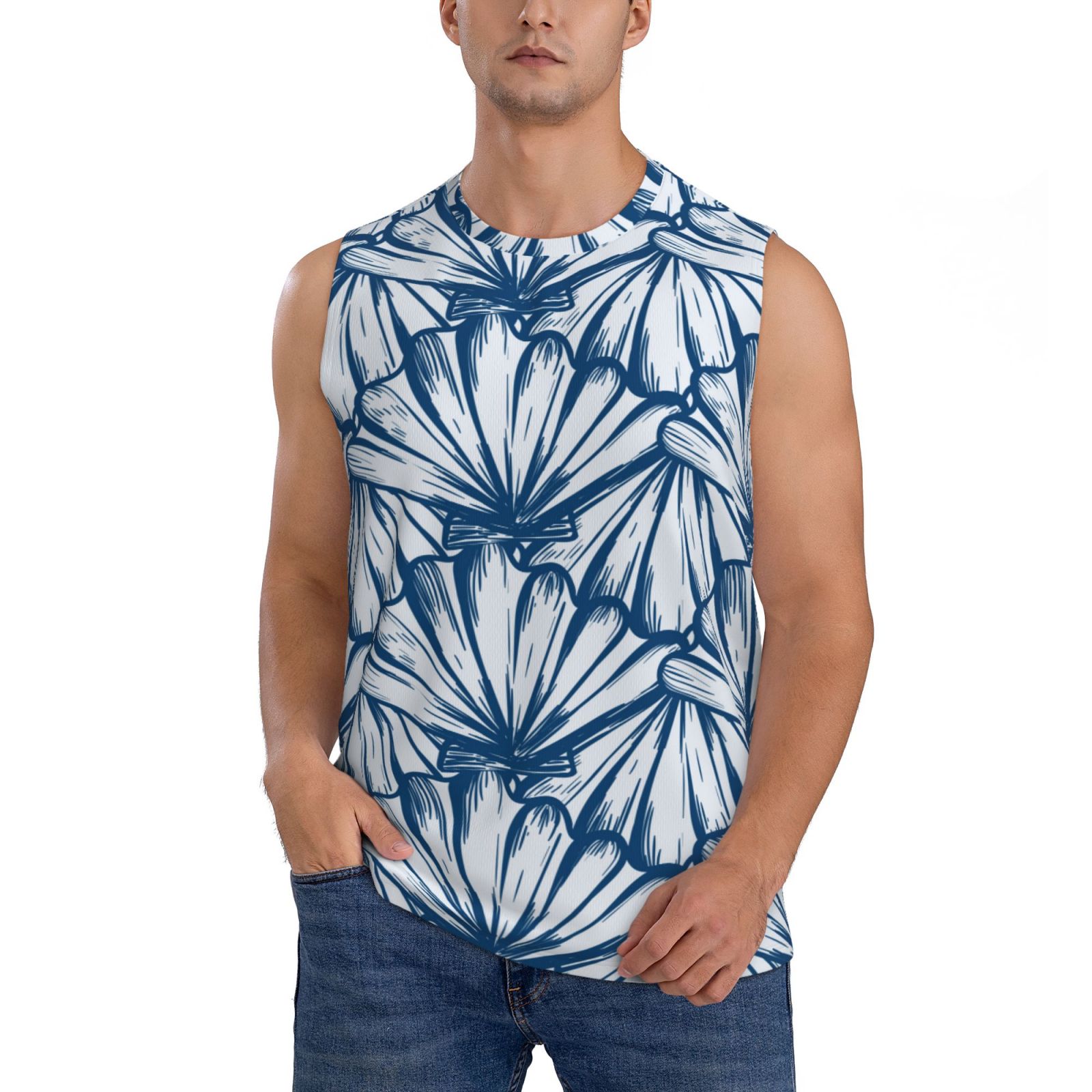 Disketp Blue Shells Sleeveless Tshirts For Men, Muscle Shirts For Men ...