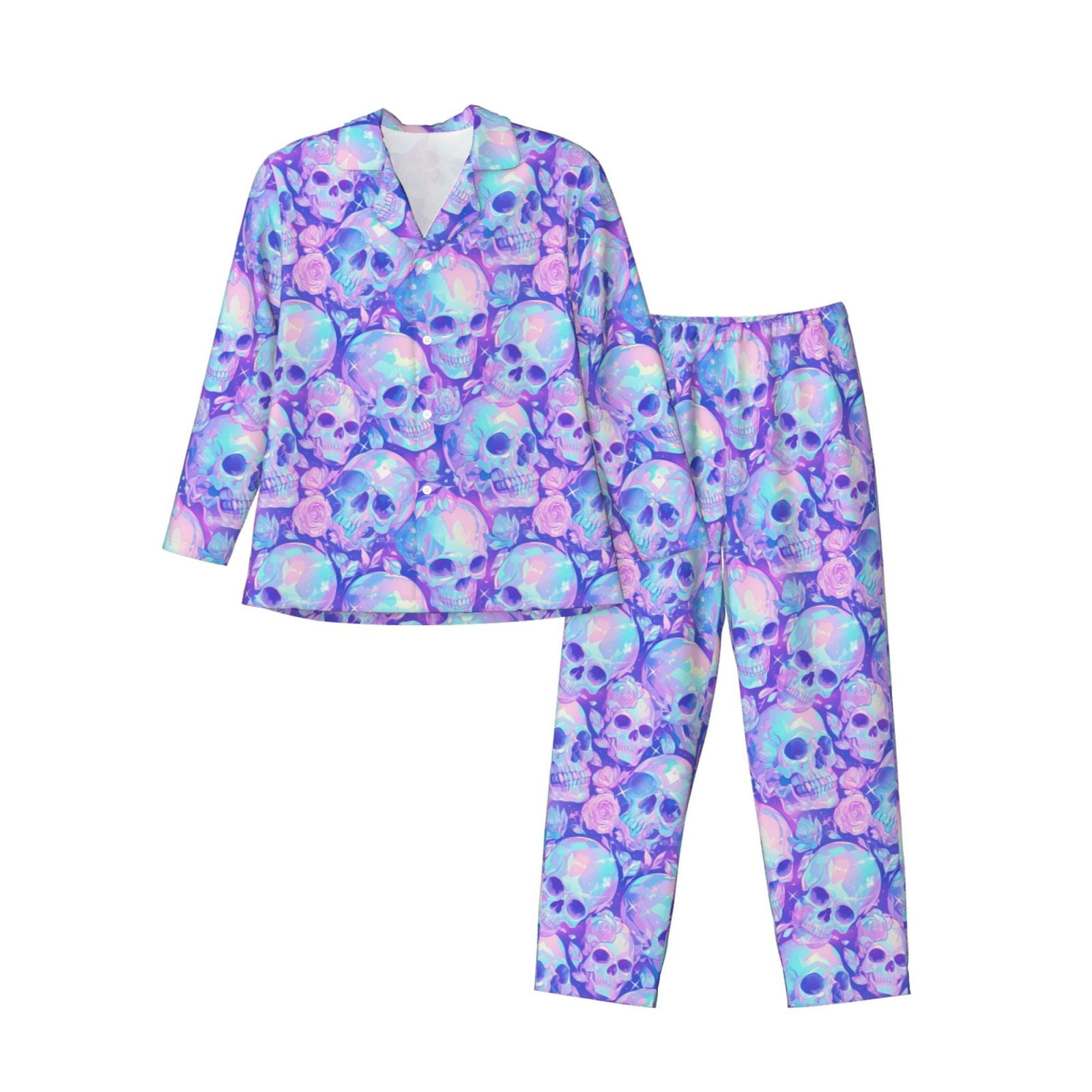 Disketp Blue Skull Daisy for Pajamas Set Long Sleeve Sleepwear Mens ...