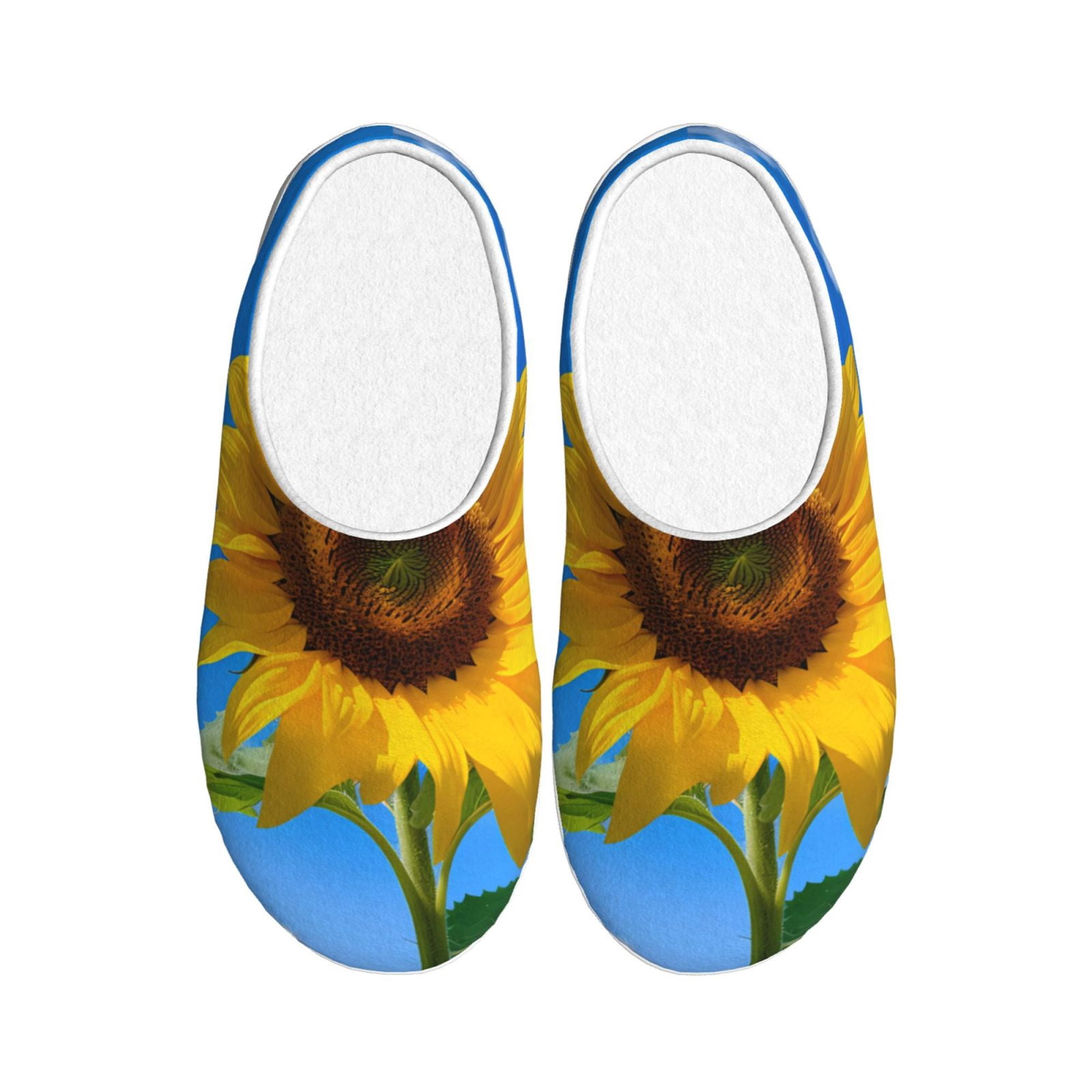 Disketp Blue Sky Sunflower Women's Men's Slippers Plush Slip-On House ...