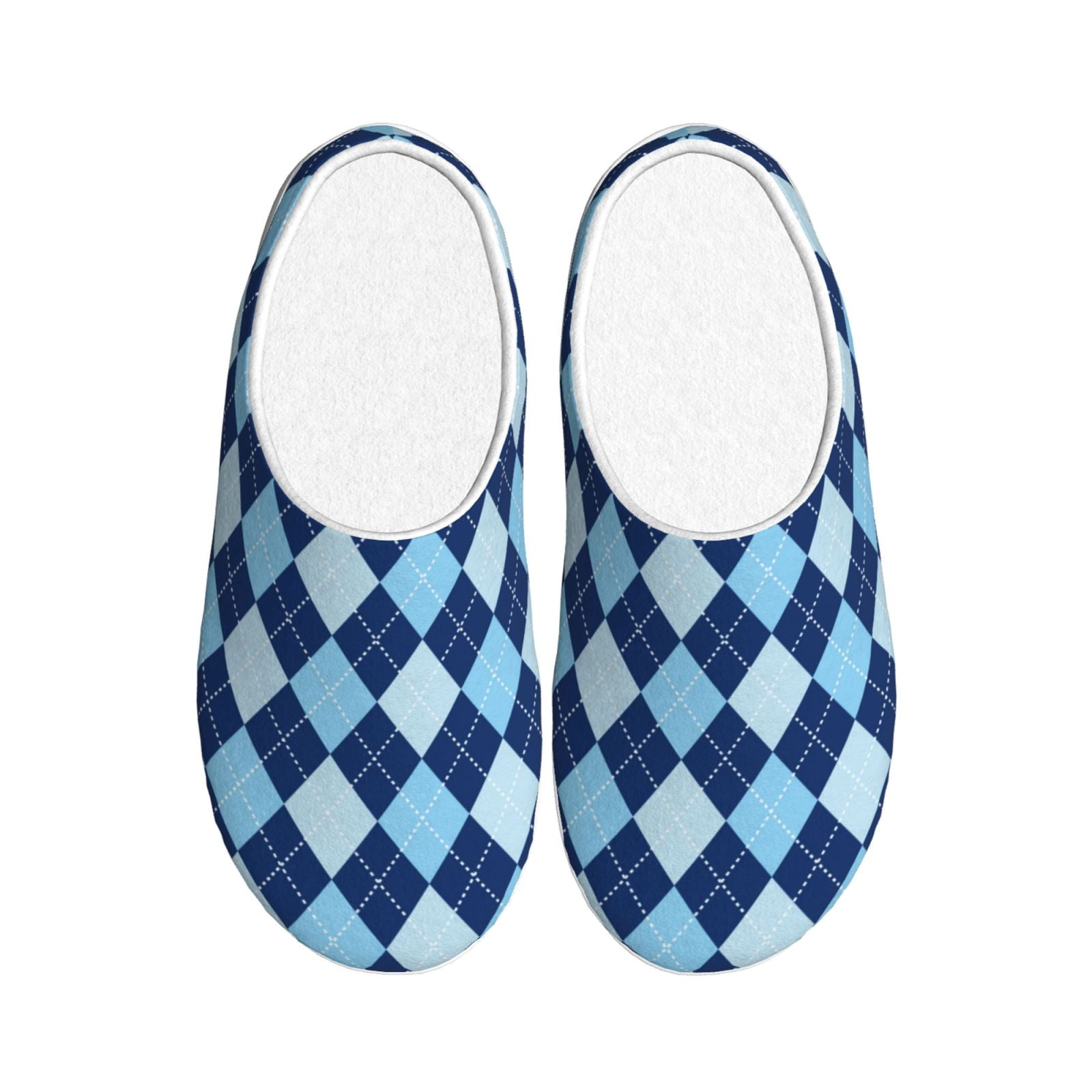 Disketp Blue Squares Women's Men's Slippers Plush Slip-On House Slipper ...