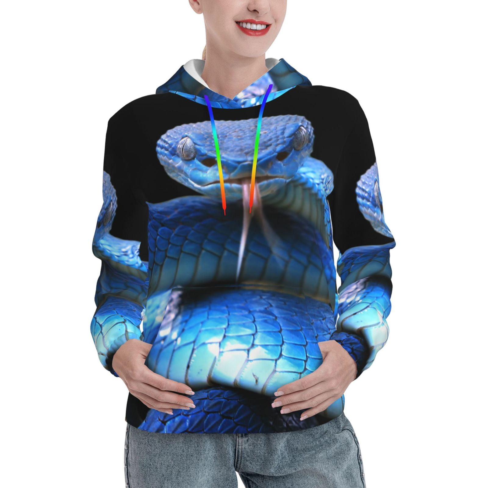 Disketp Blue Viper Snake 2 Womens Casual Hoodies Crew Neck Long Sleeve ...