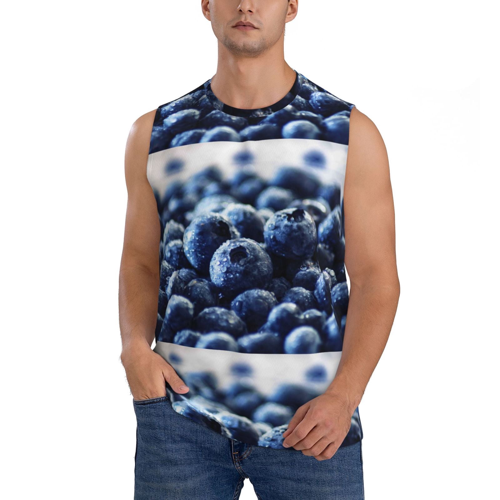 Disketp Blueberry Sleeveless Tshirts For Men, Muscle Shirts For Men Dry ...