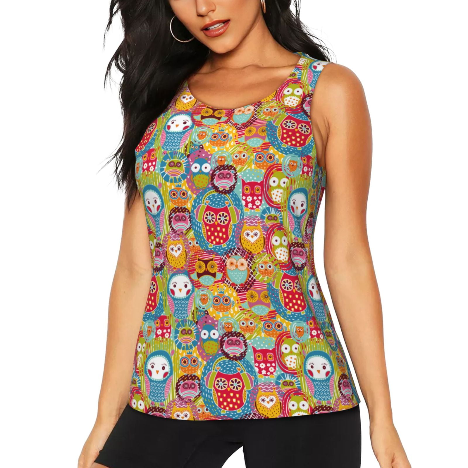 Disketp Boho Cute Owls Print Women's Workout Tank Top Sleeveless Gym ...