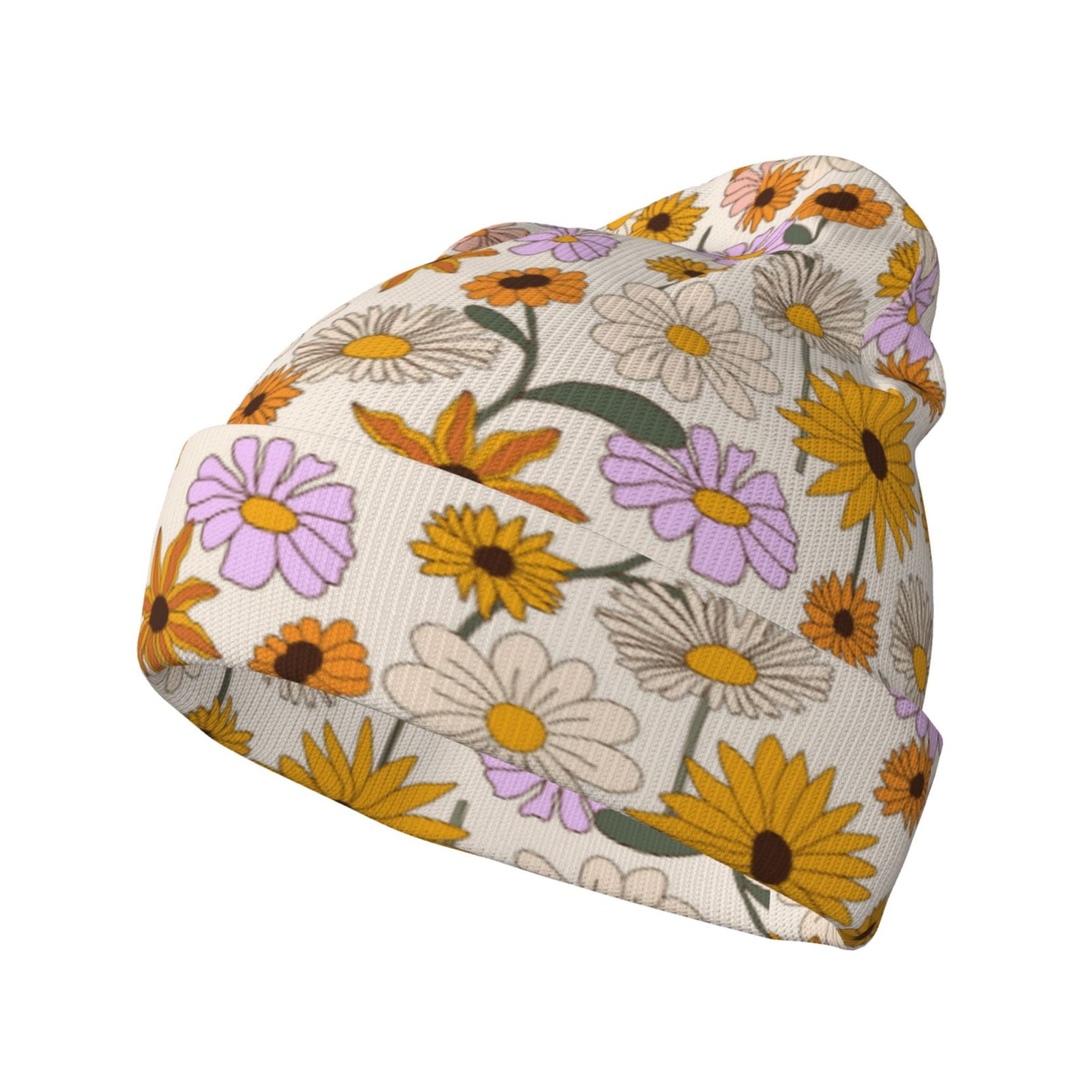 Disketp Boho Flowers Winter Beanie for Men Women Beanie Knit Hat Cuffed ...