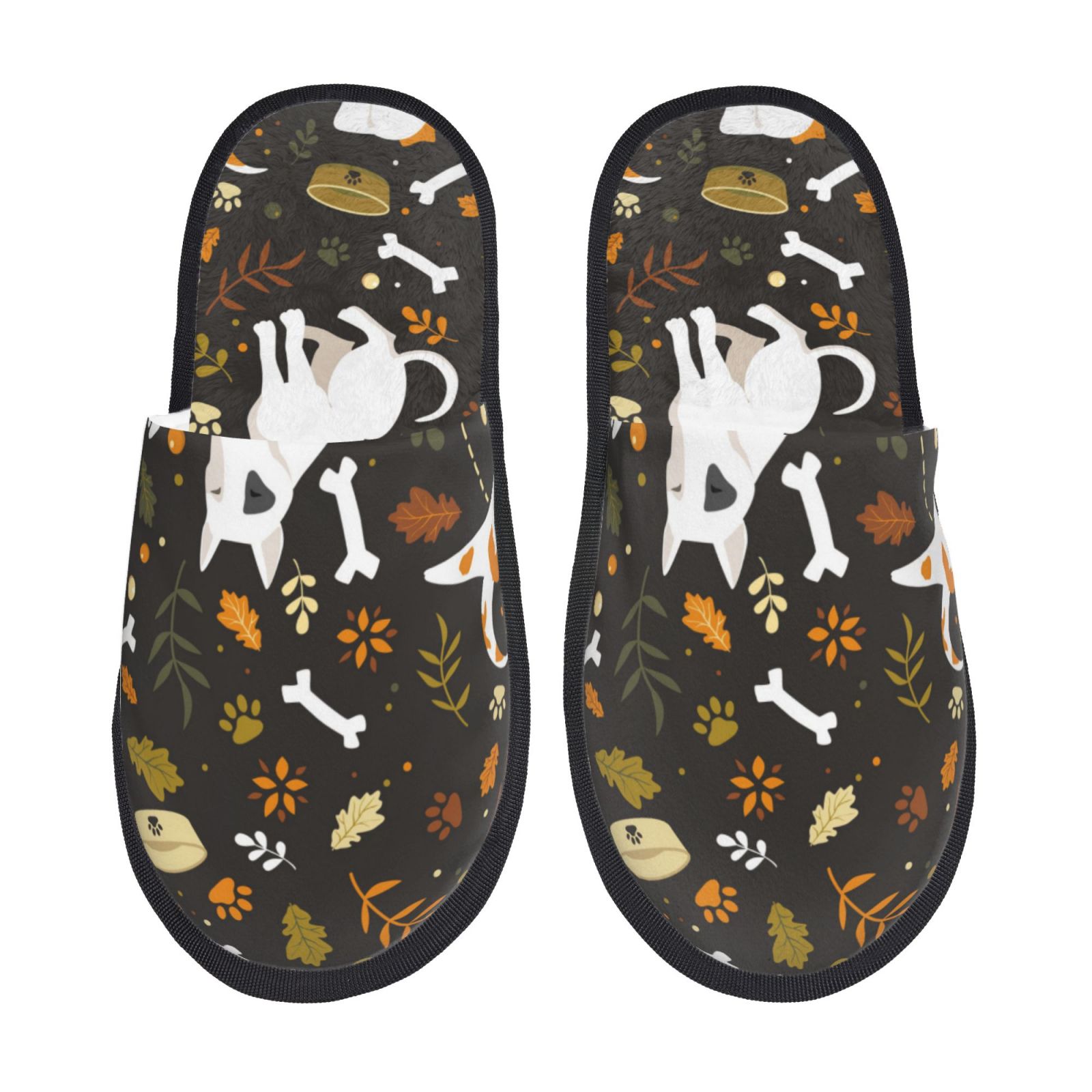 Disketp Bones And Leaves Fuzzy House Memory Foam Slippers, Furry Fur ...