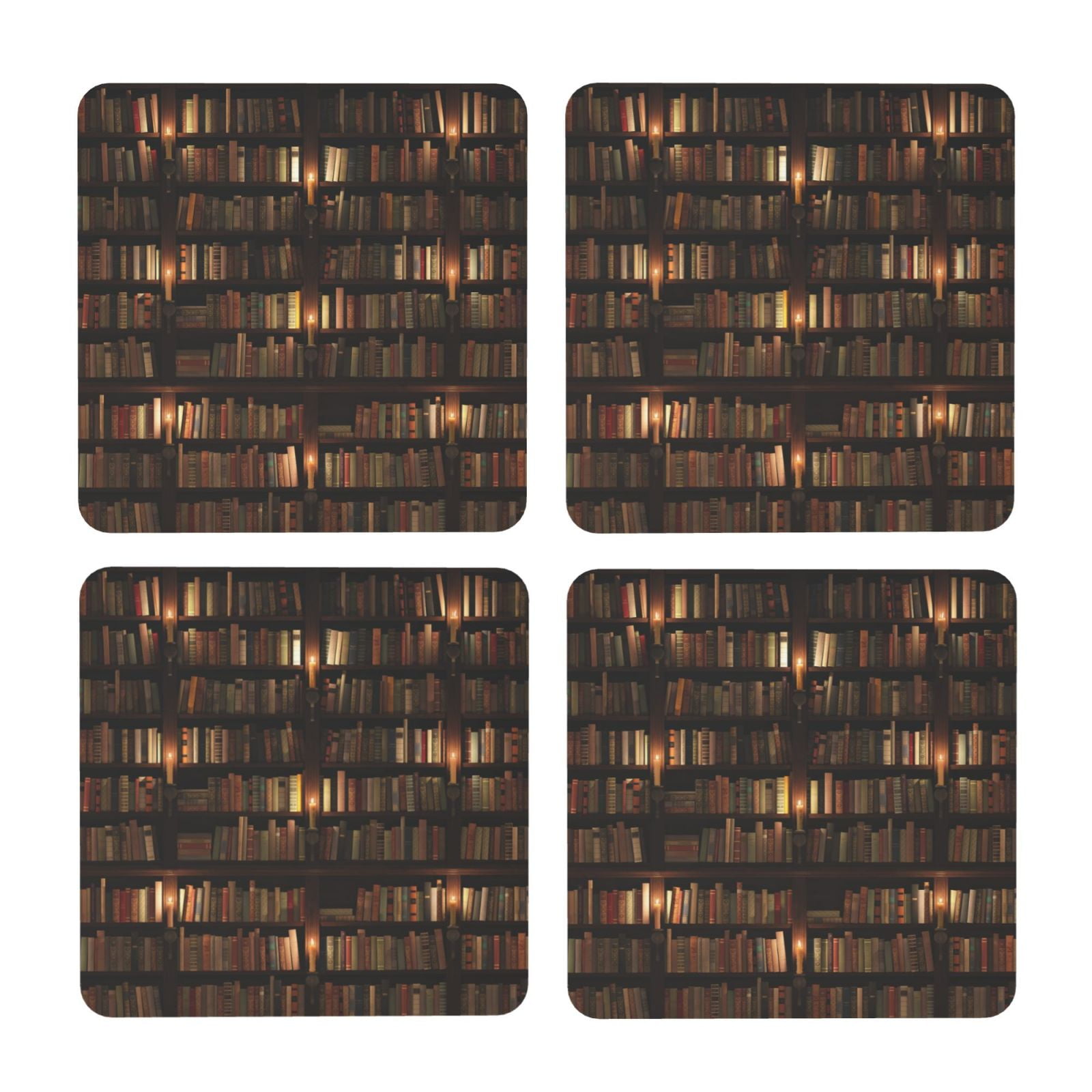 Disketp Bookshelves MDF Cork Coaster 4 Pcs - Absorbent Beverage ...