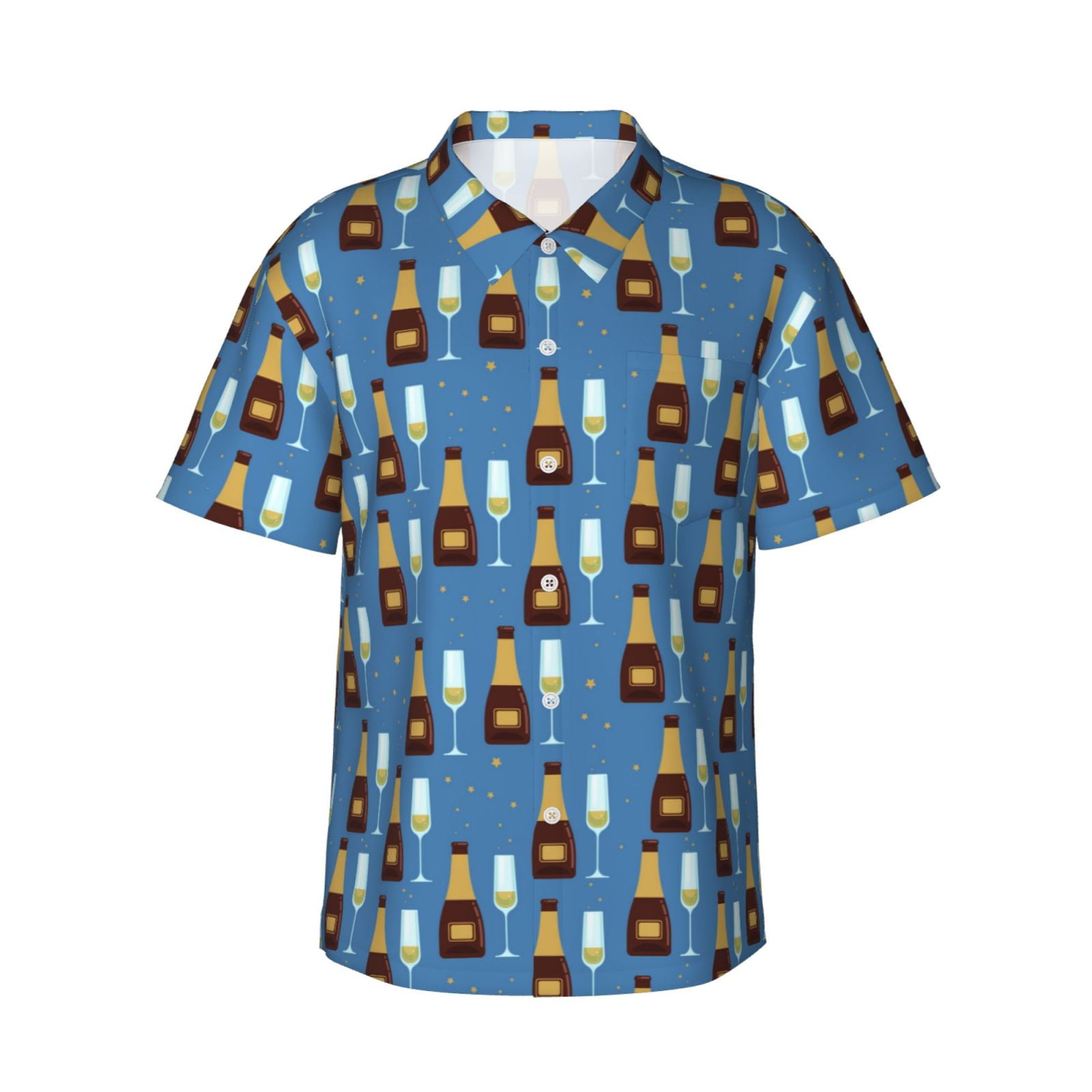 Disketp Bottle And Glass Hawaiian Shirts for Men,Mens Casual Short ...