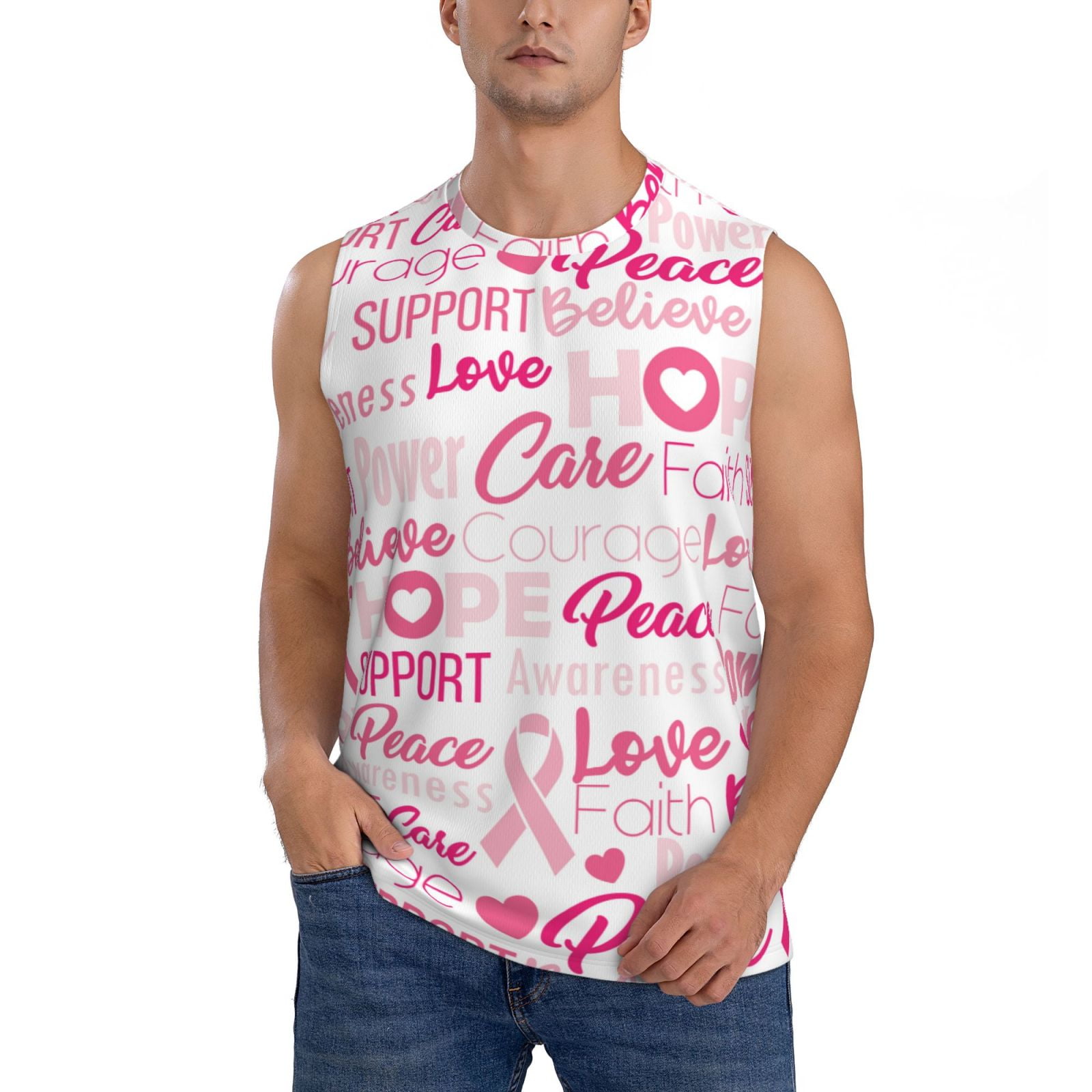 Disketp Breast Cancer Pink Ribbons Awareness Sleeveless Tshirts For Men ...
