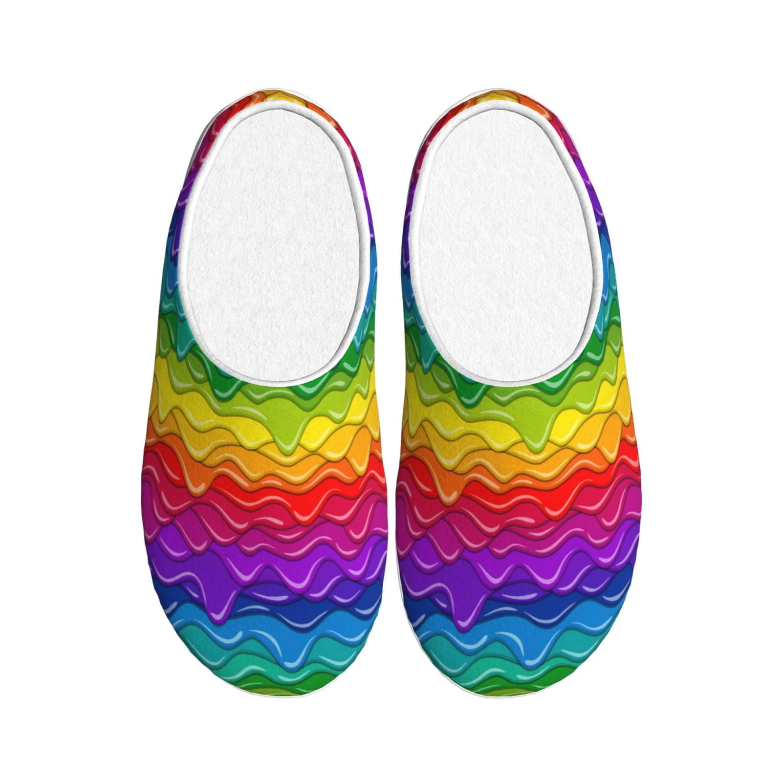 Disketp Bright Rainbow Women's Men's Slippers Plush Slip-On House ...