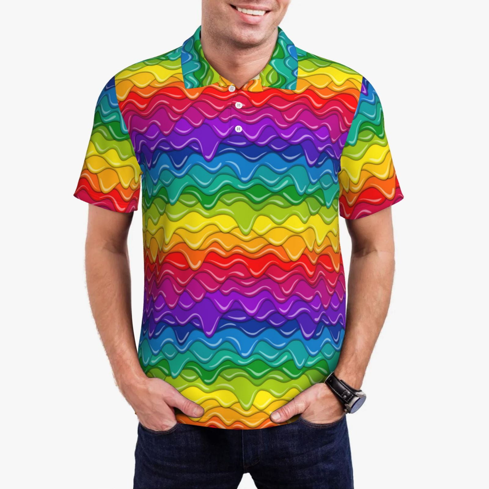 Disketp Bright Rainbow for Men's Polo Shirts Short Sleeve Golf Shirt ...