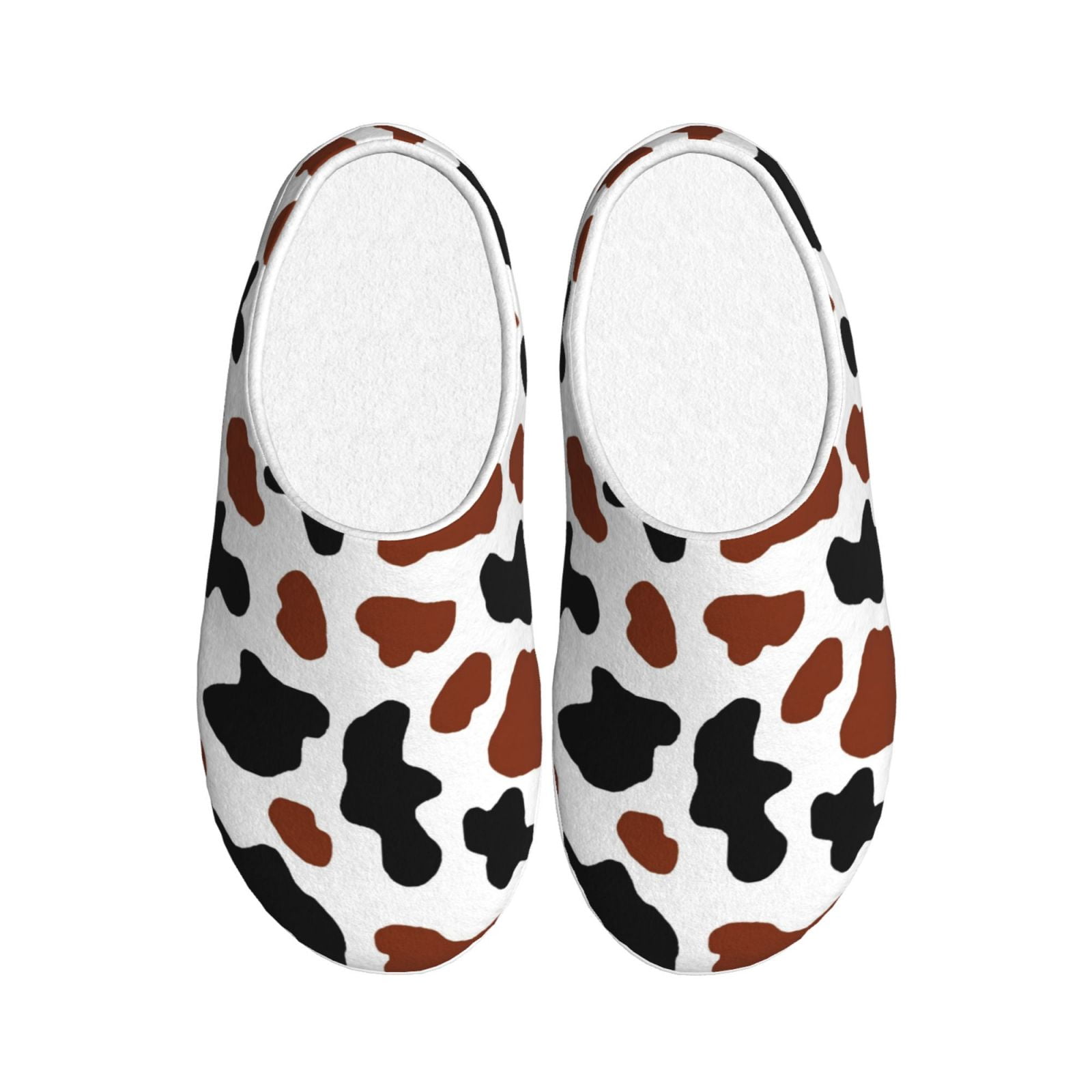 Disketp Brown Black Cow Women's Men's Slippers Plush Slip-On House ...