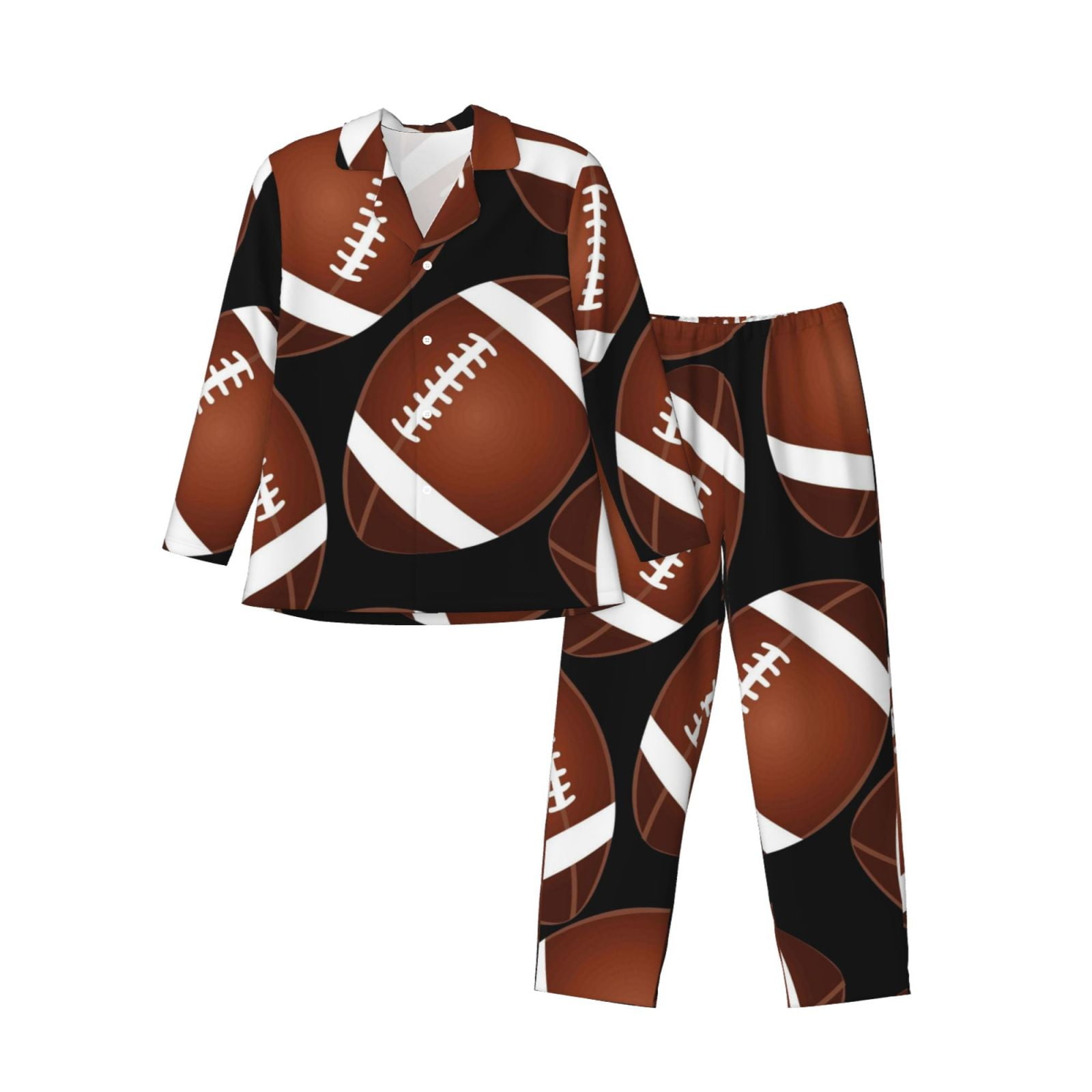 Disketp Brown Football On Black for Pajamas Set Long Sleeve Sleepwear ...