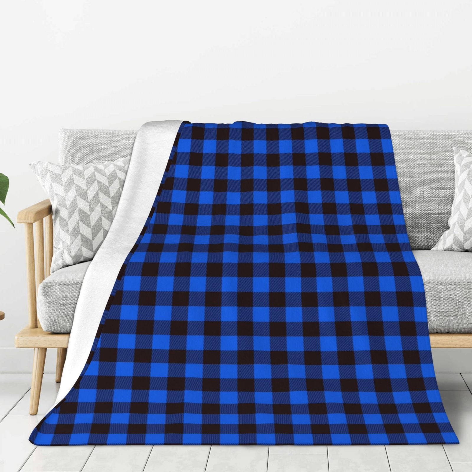 Disketp Buffalo Plaid Blue Black Cozy Flannel Fleece Throw Blanket: Has ...