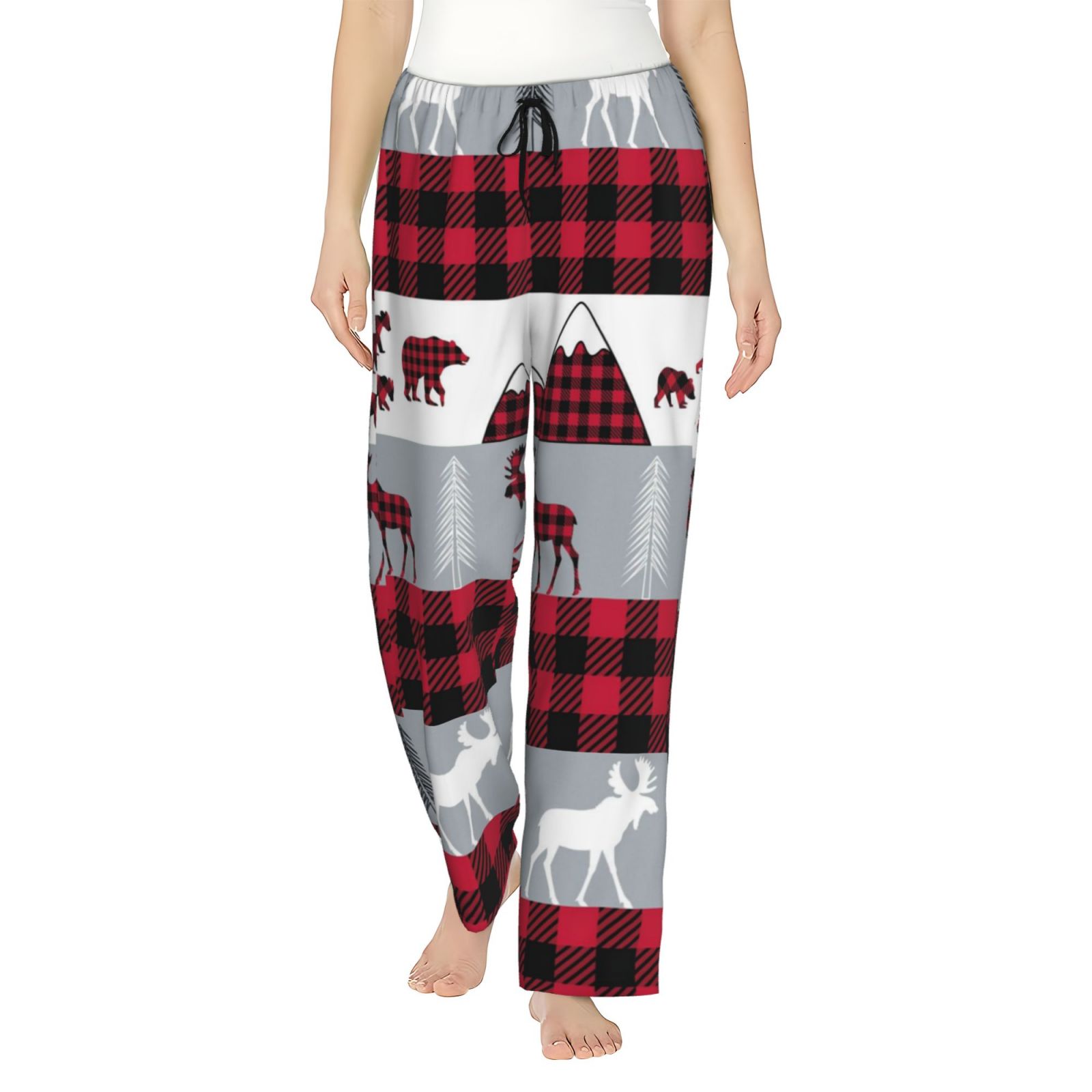 Disketp Buffalo Plaid Forest Print Women'S Comfy Pajama Pants Casual ...