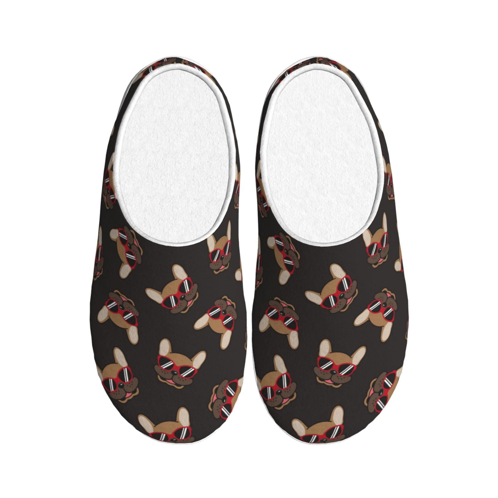 Disketp Bulldog with Sunglasses Women's Men's Slippers Plush Slip-On ...