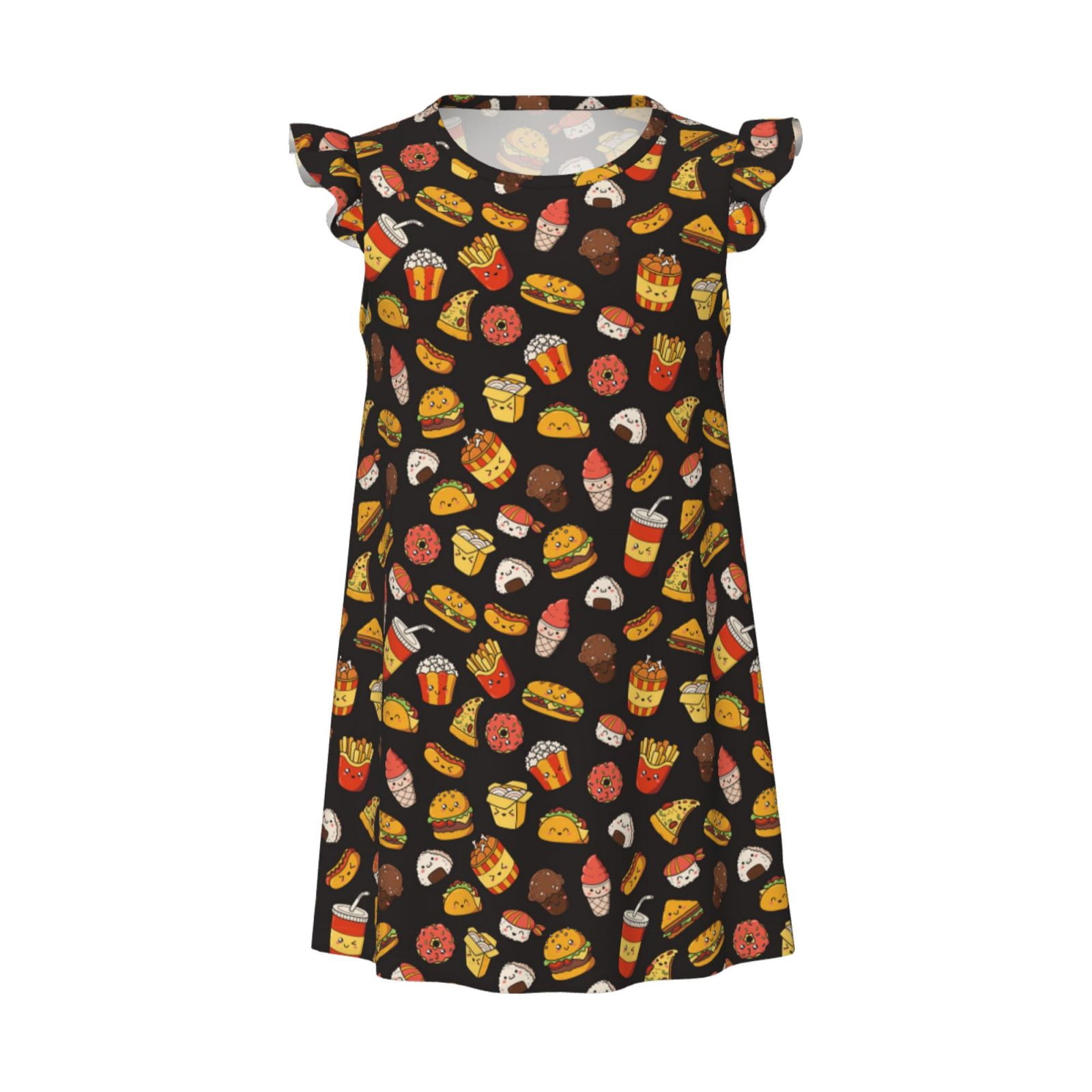 Disketp Burger Fries Print Girls Nightgowns 3-10 Years Flutter Short ...