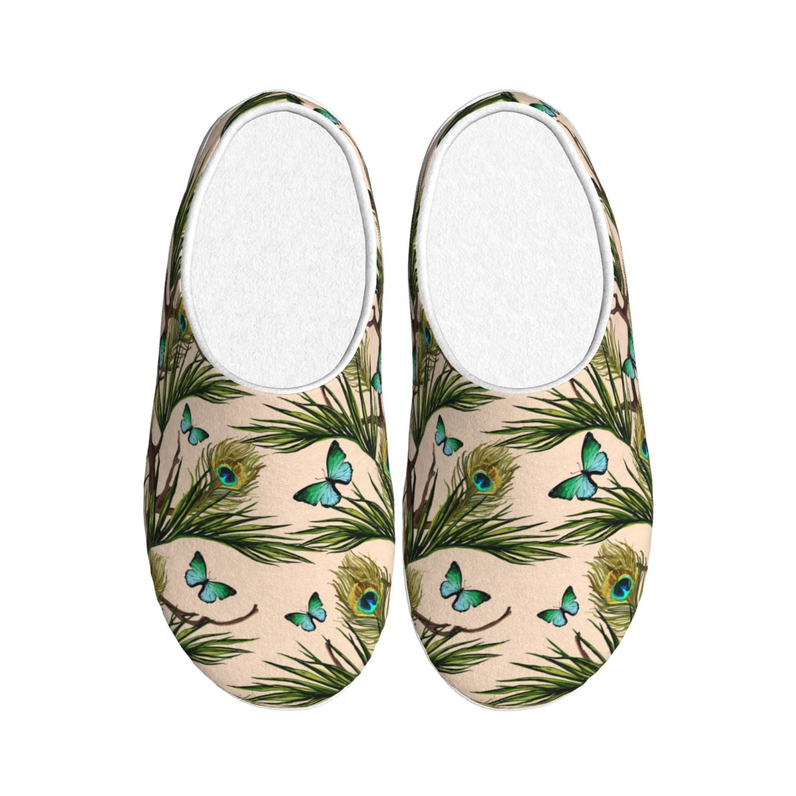 Disketp Butterflies And Peacock Feathers Women's Men's Slippers Plush ...
