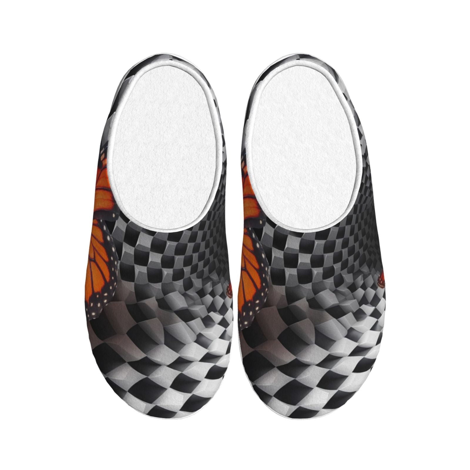 Disketp Butterflies Optical Illusion Women's Men's Slippers Plush Slip ...