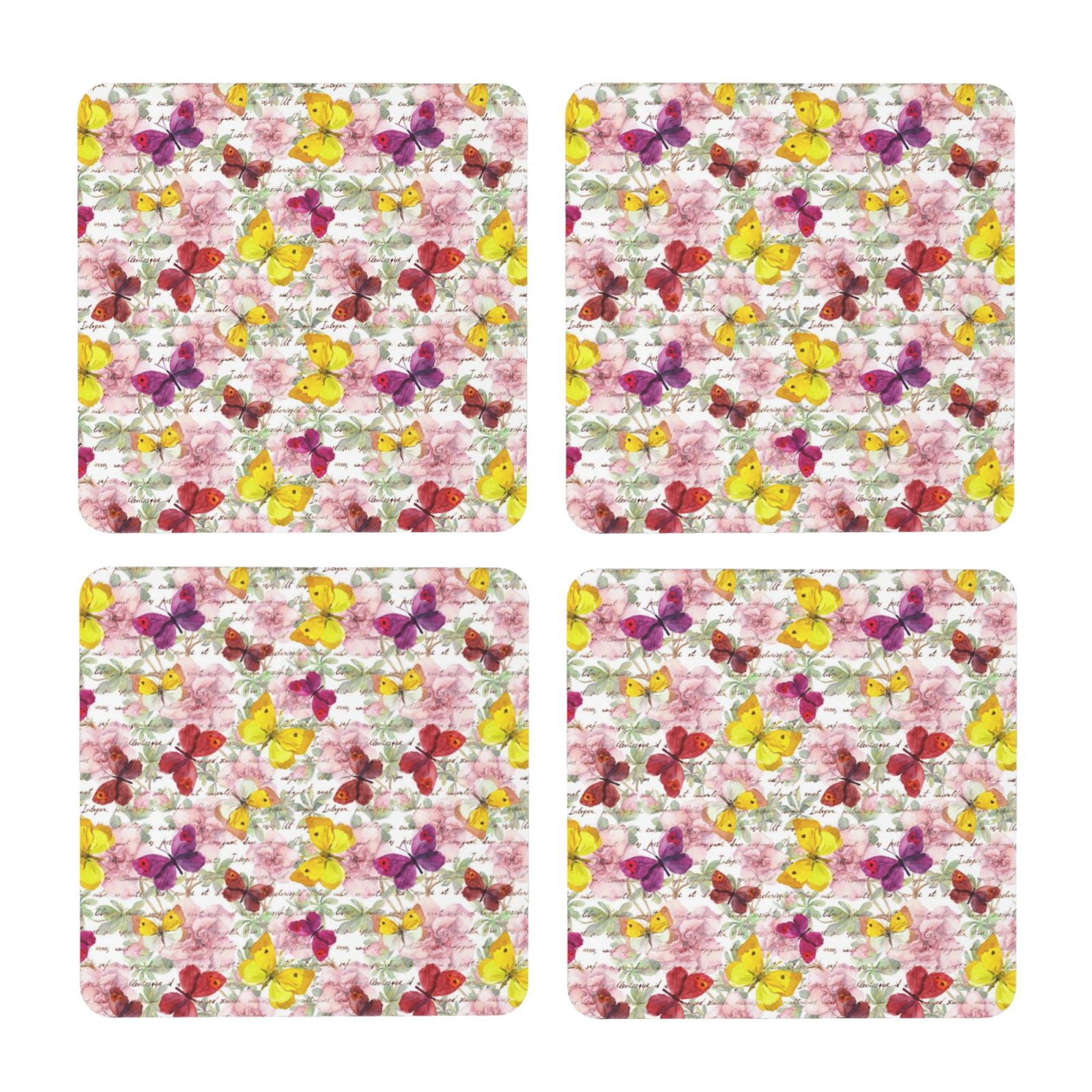 Disketp Butterflies and Vintage MDF Cork Coaster 4 Pcs - Absorbent ...