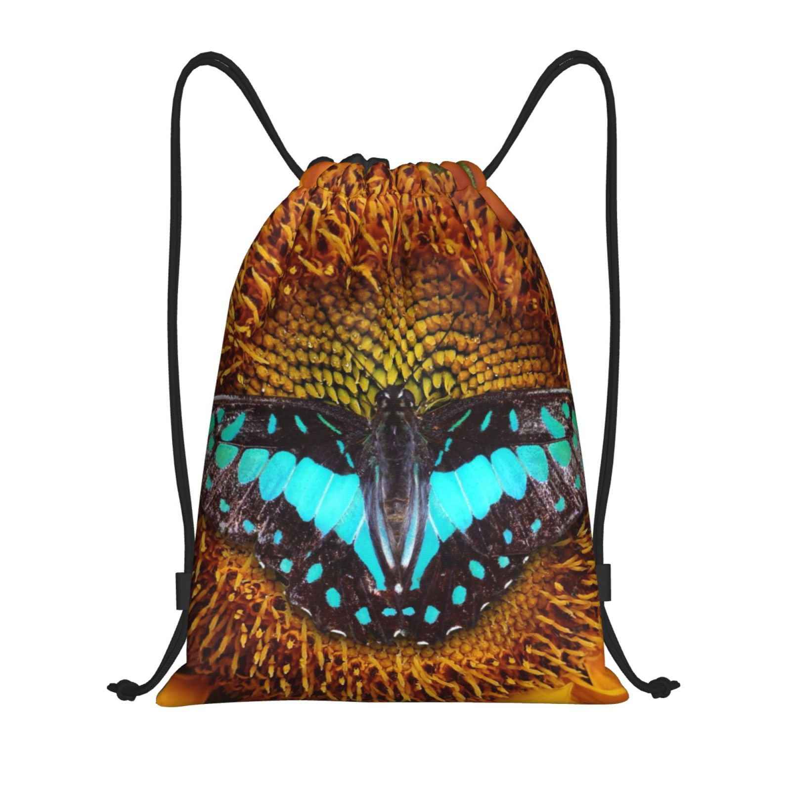 Disketp Butterfly Alighted On Sunflowers Drawstring Backpack Drawstring ...