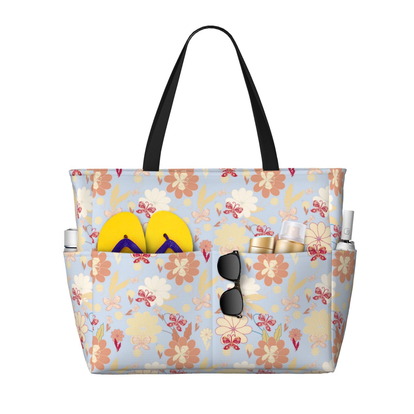 Disketp Butterfly Flower Large Capacity Beach Bag, Waterproof Sandproof ...