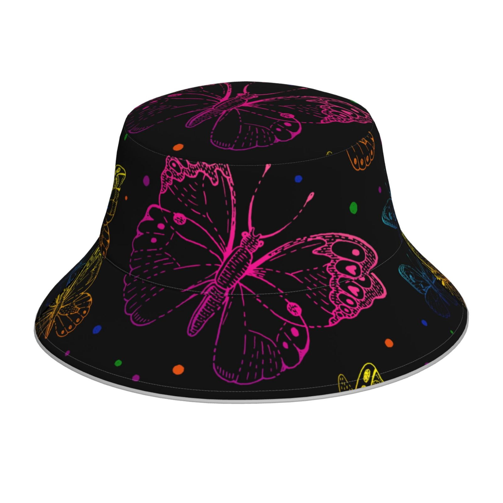 Disketp Butterfly Print Reflective Bucket Hat Beach Hat Summer Travel ...