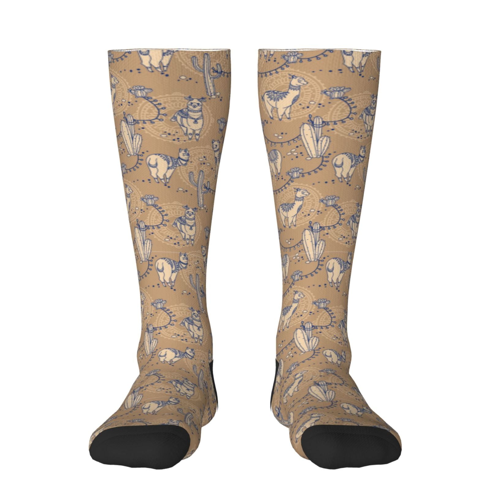 Disketp Cactus Alpaca Print Unisex Contrast Color Stockings Lightweight ...