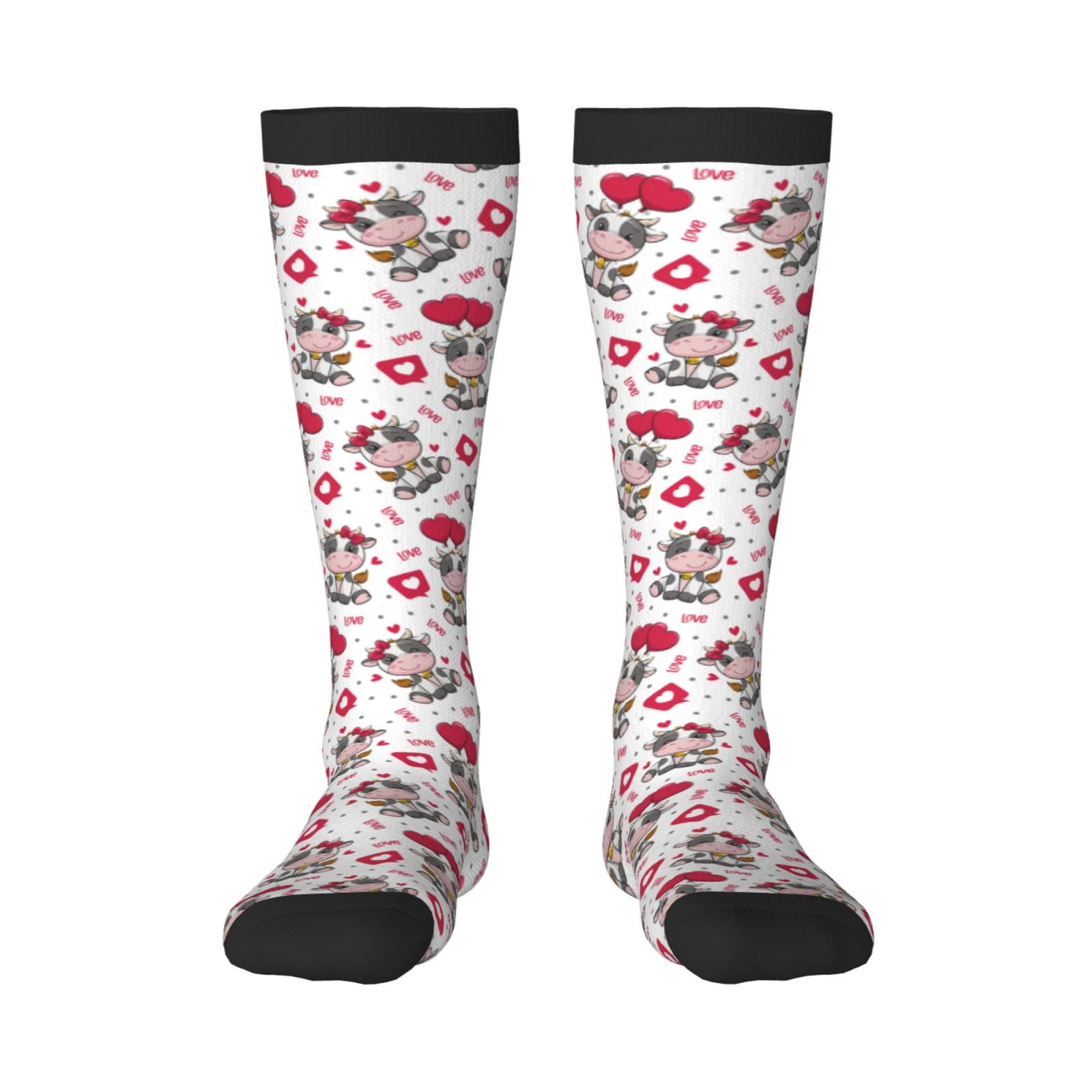 Disketp Caring Cow Print Unisex Contrast Color Stockings Lightweight ...