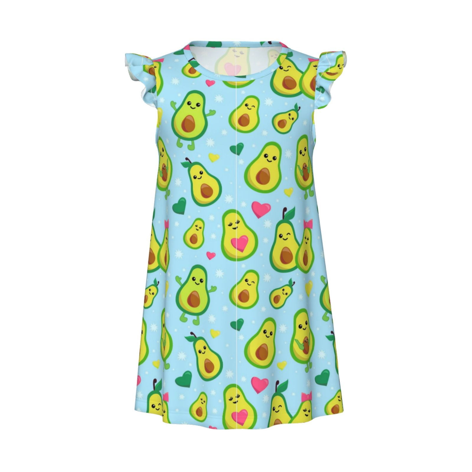 Disketp Cartoon Avocado Print Girls Nightgowns 3-10 Years Flutter Short ...
