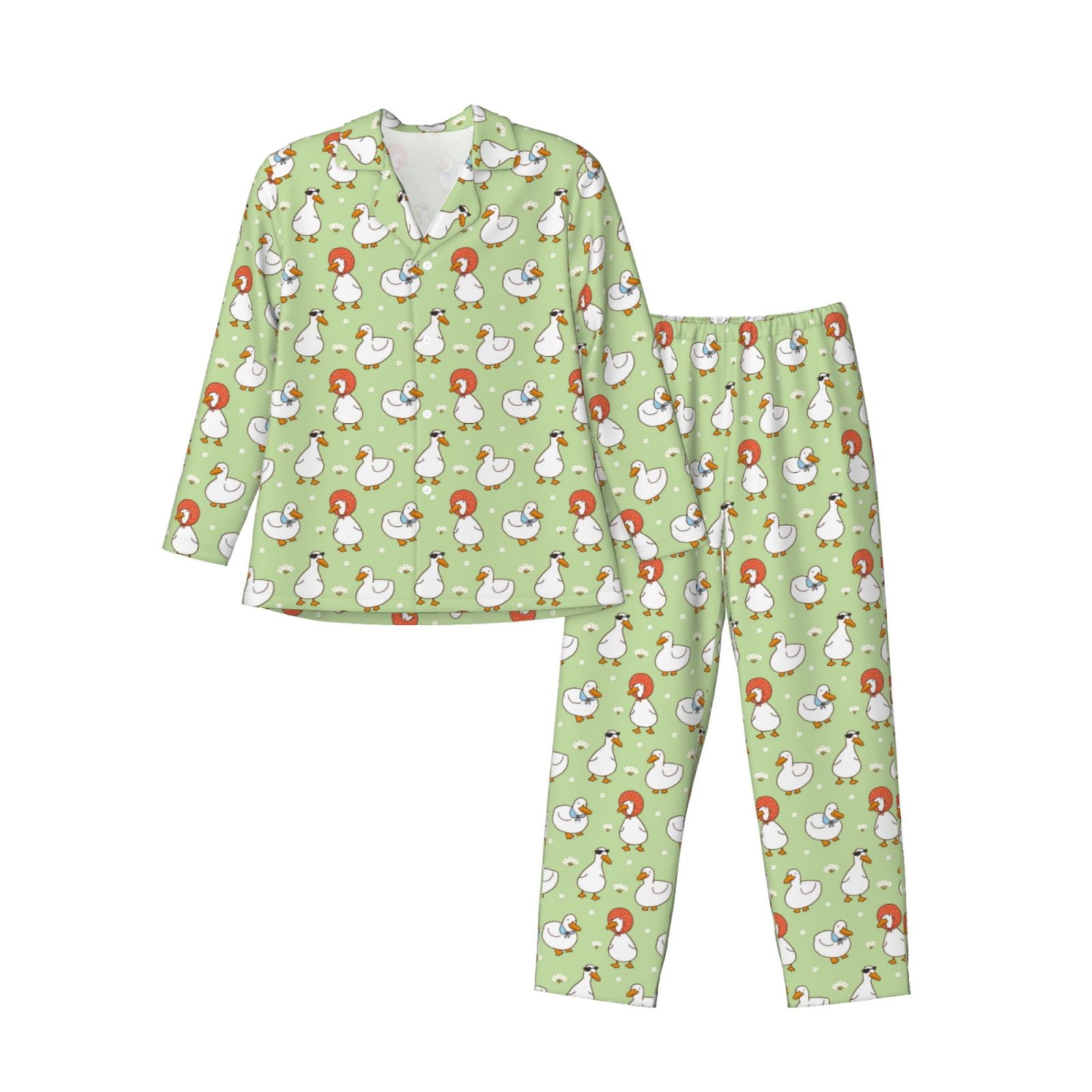 Disketp Cartoon Duck for Pajamas Set Long Sleeve Sleepwear Mens Button ...