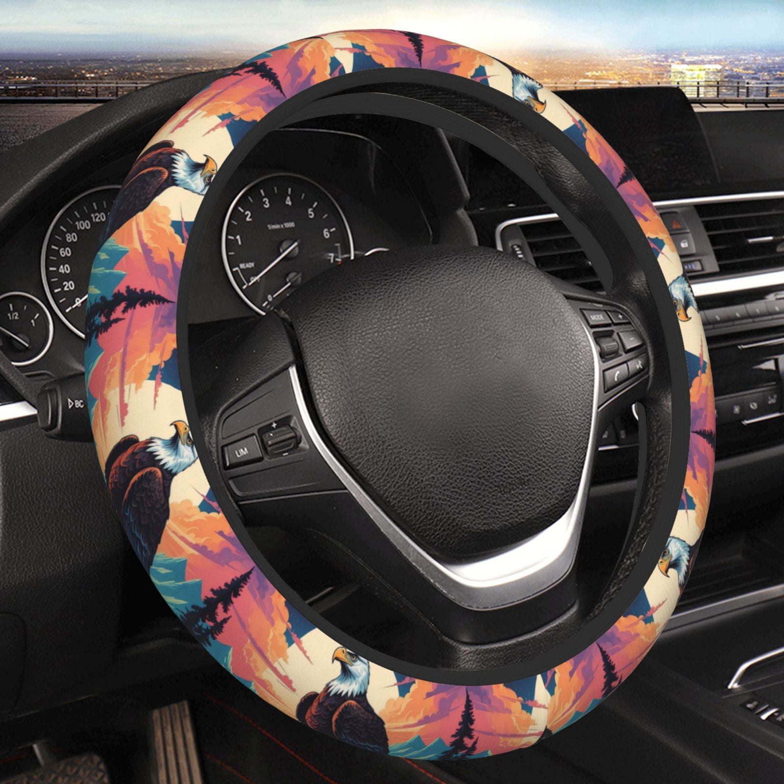 Disketp Cartoon Iceberg Bald Eagle Elastic Microfiber Steering Wheel ...