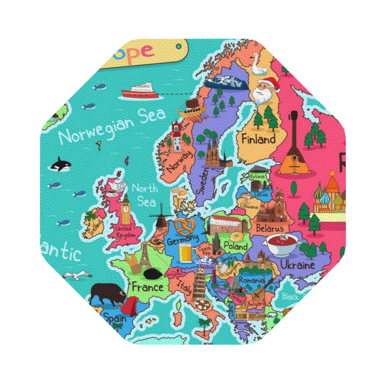 Disketp Cartoon Map Of Europe Funny Coasters,4 Pcs Leather Coasters ...