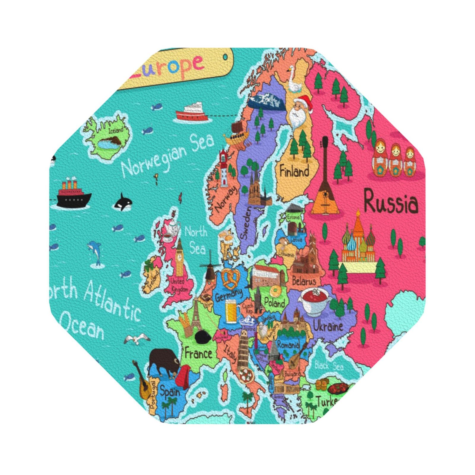 Disketp Cartoon Map Of Europe Funny Coasters,6 Pcs Leather Coasters ...