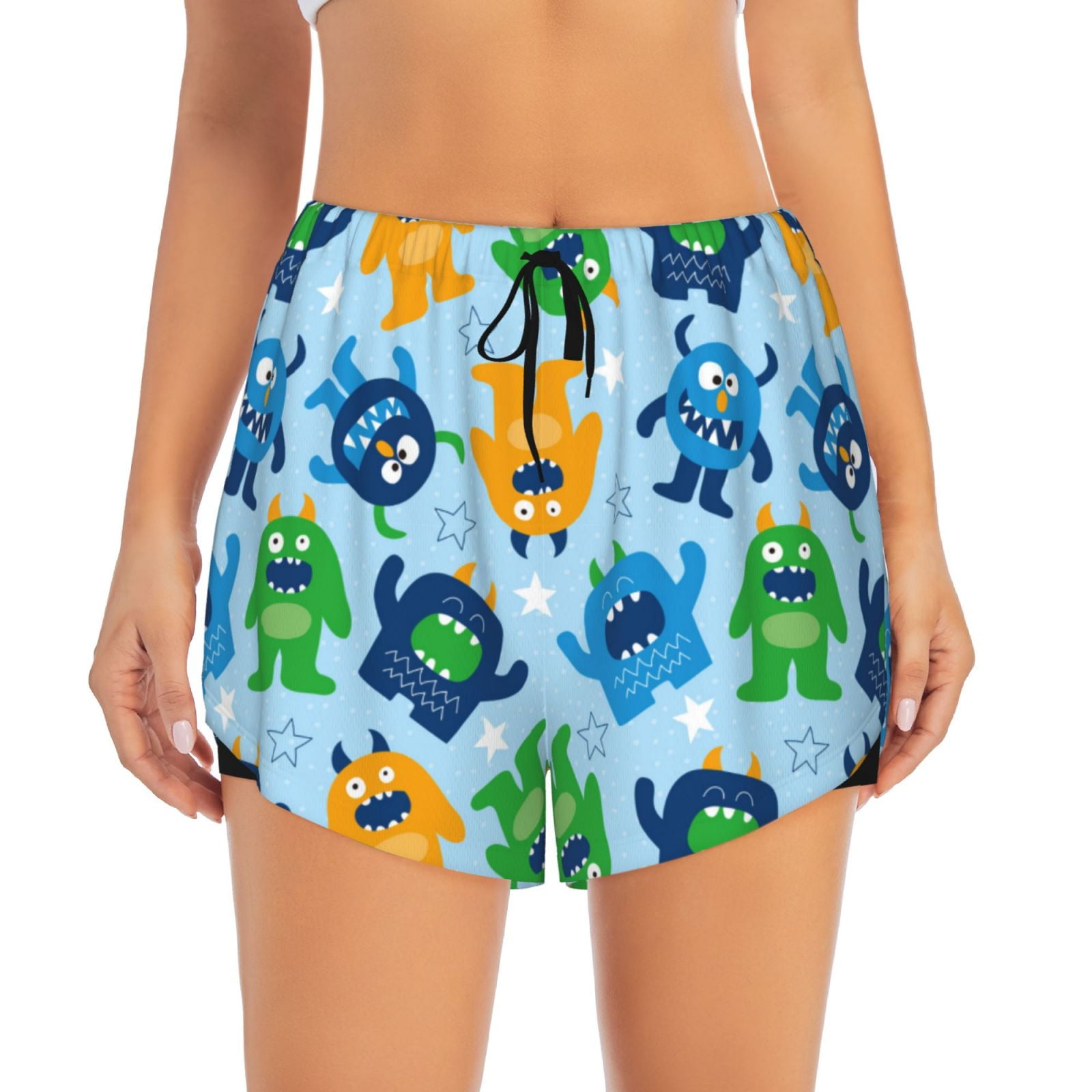 Disketp Cartoon Monster Print Women's Shorts Workout Shorts for ...