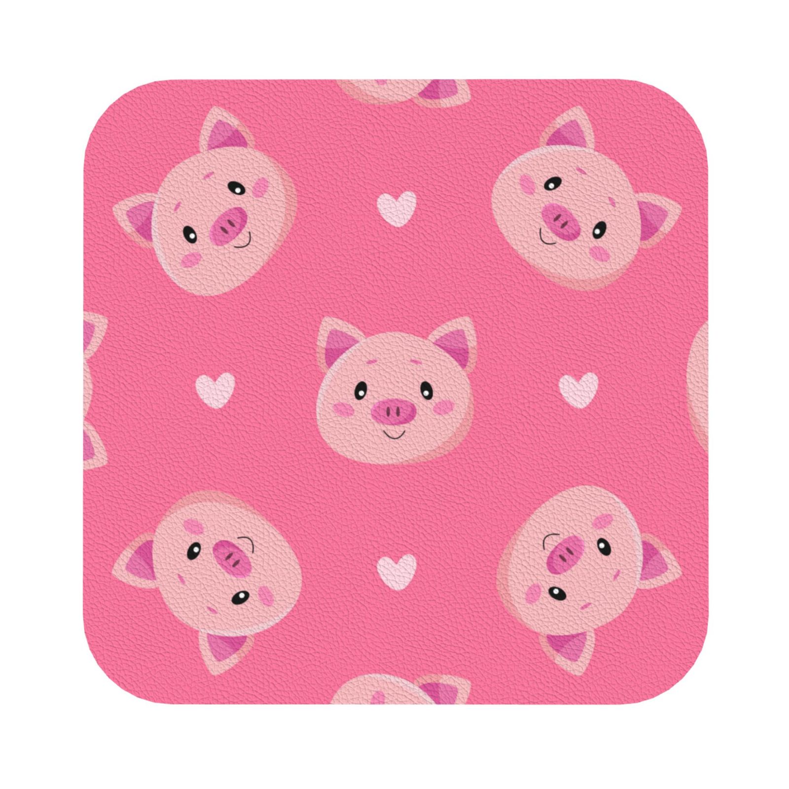 Disketp Cartoon Pigs And Hearts Funny Coasters,4 Pcs Leather Coasters ...