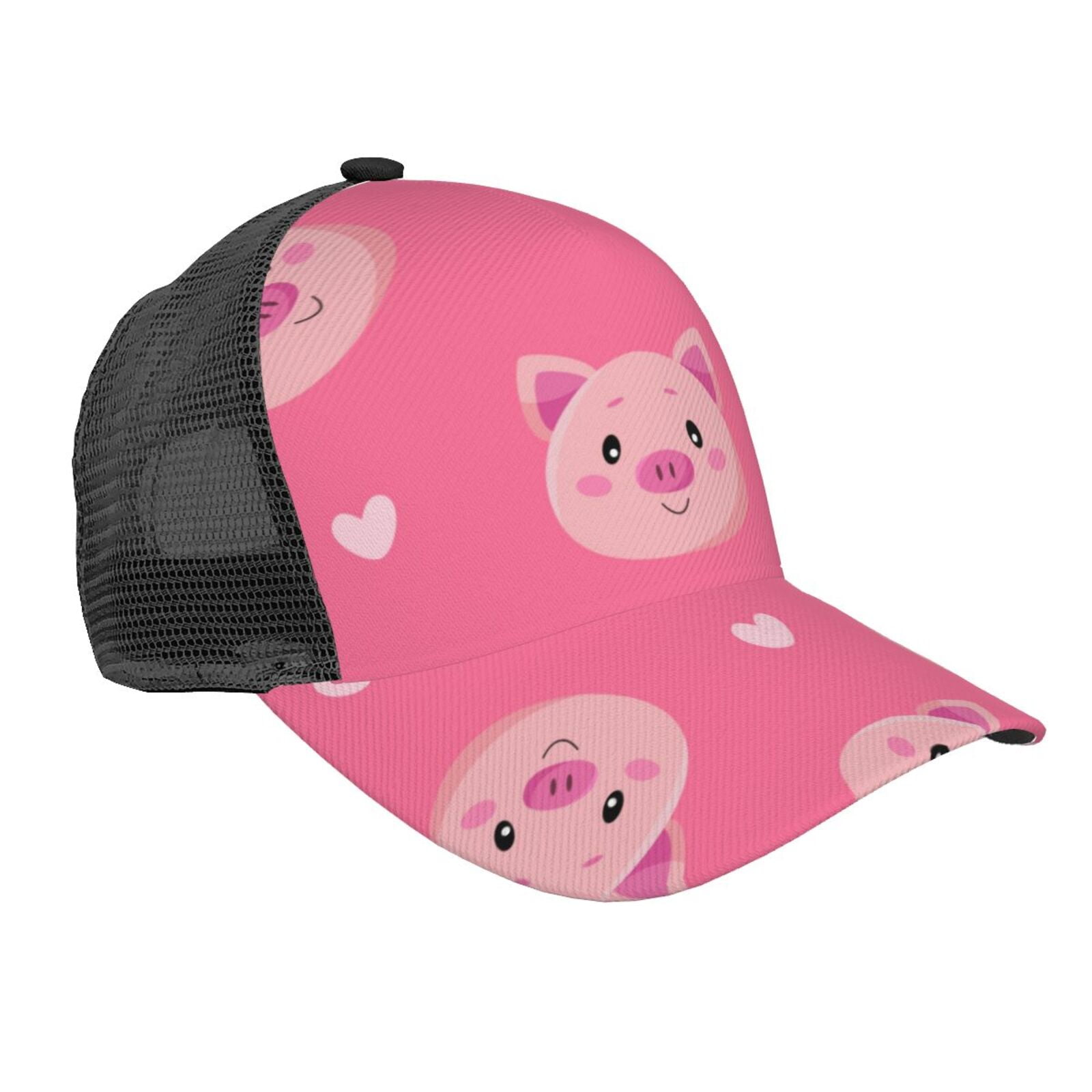 Disketp Cartoon Pigs and Hearts Print Trucker Hat Men Women - Mesh ...