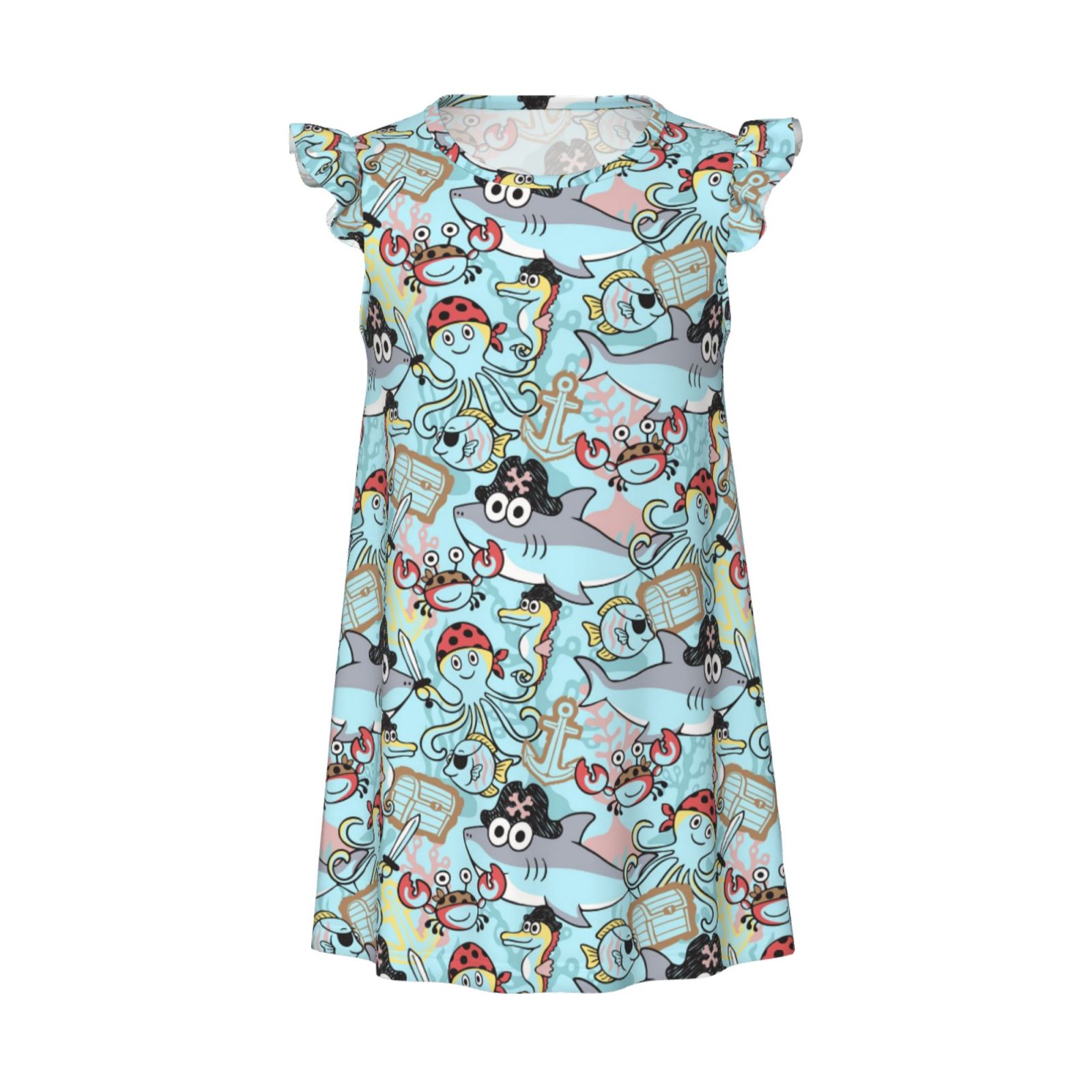 Disketp Cartoon Pirate Print Girls Nightgowns 3-10 Years Flutter Short ...