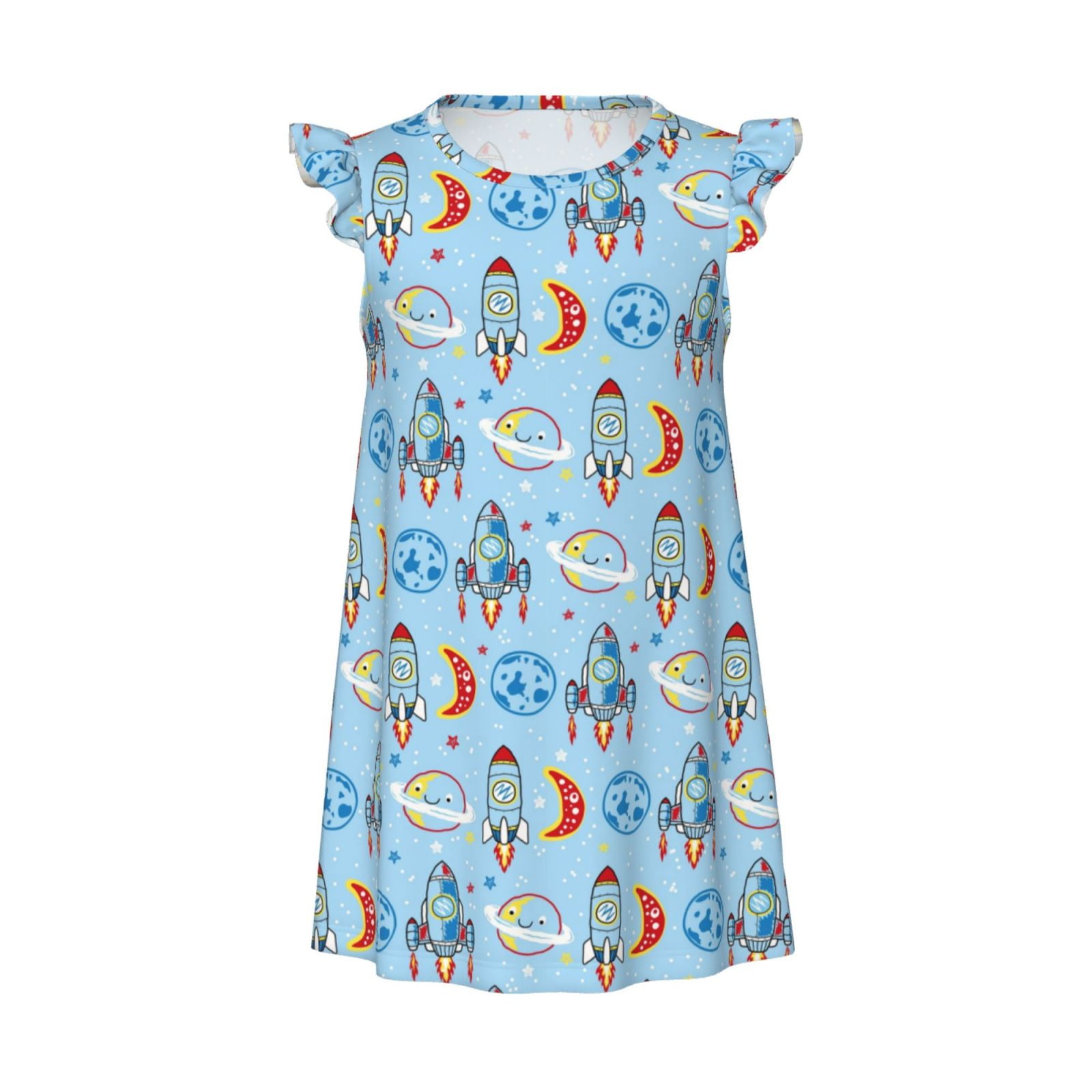 Disketp Cartoon Rocket With Space Print Girls Nightgowns 3-10 Years ...
