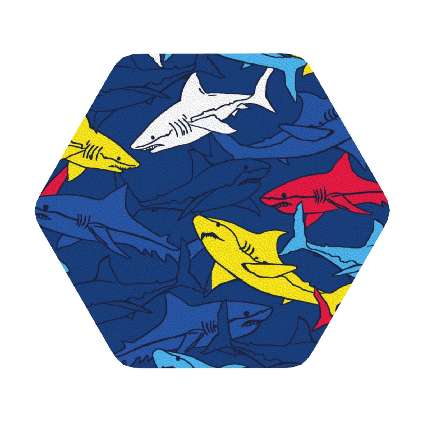 Disketp Cartoon Shark Funny Coasters,4 Pcs Leather Coasters With Holder ...