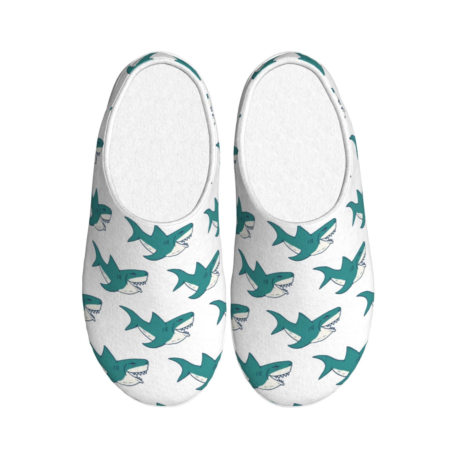 Disketp Cartoon Shark Women's Men's Slippers Plush Slip-On House ...