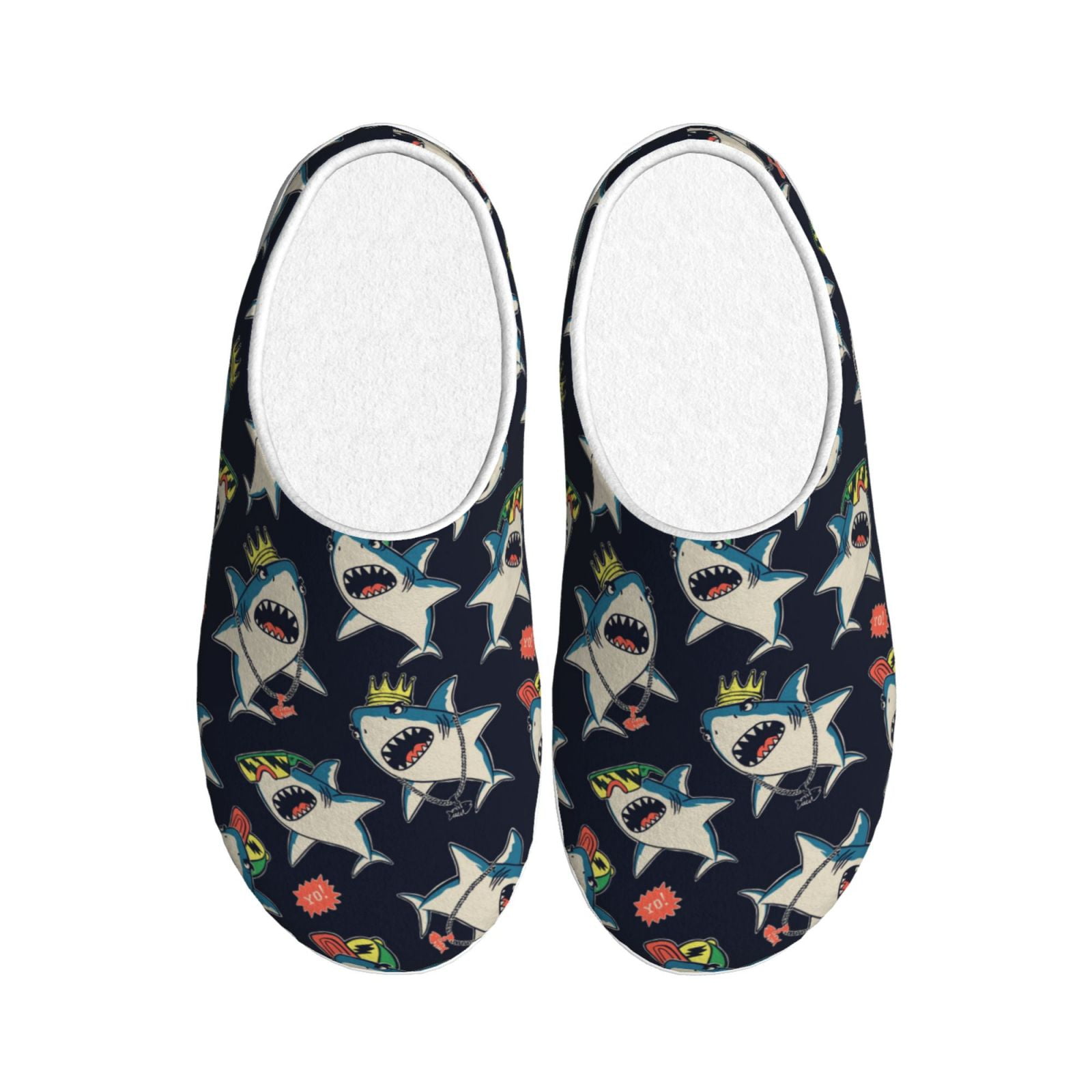 Disketp Cartoon Sharks Women's Men's Slippers Plush Slip-On House Slipper for Winter Indoor Soft ...