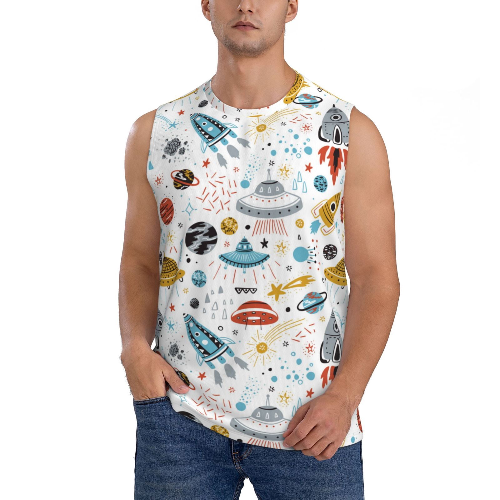 Disketp Cartoon Space Sleeveless Tshirts for Men, Muscle Shirts for Men ...