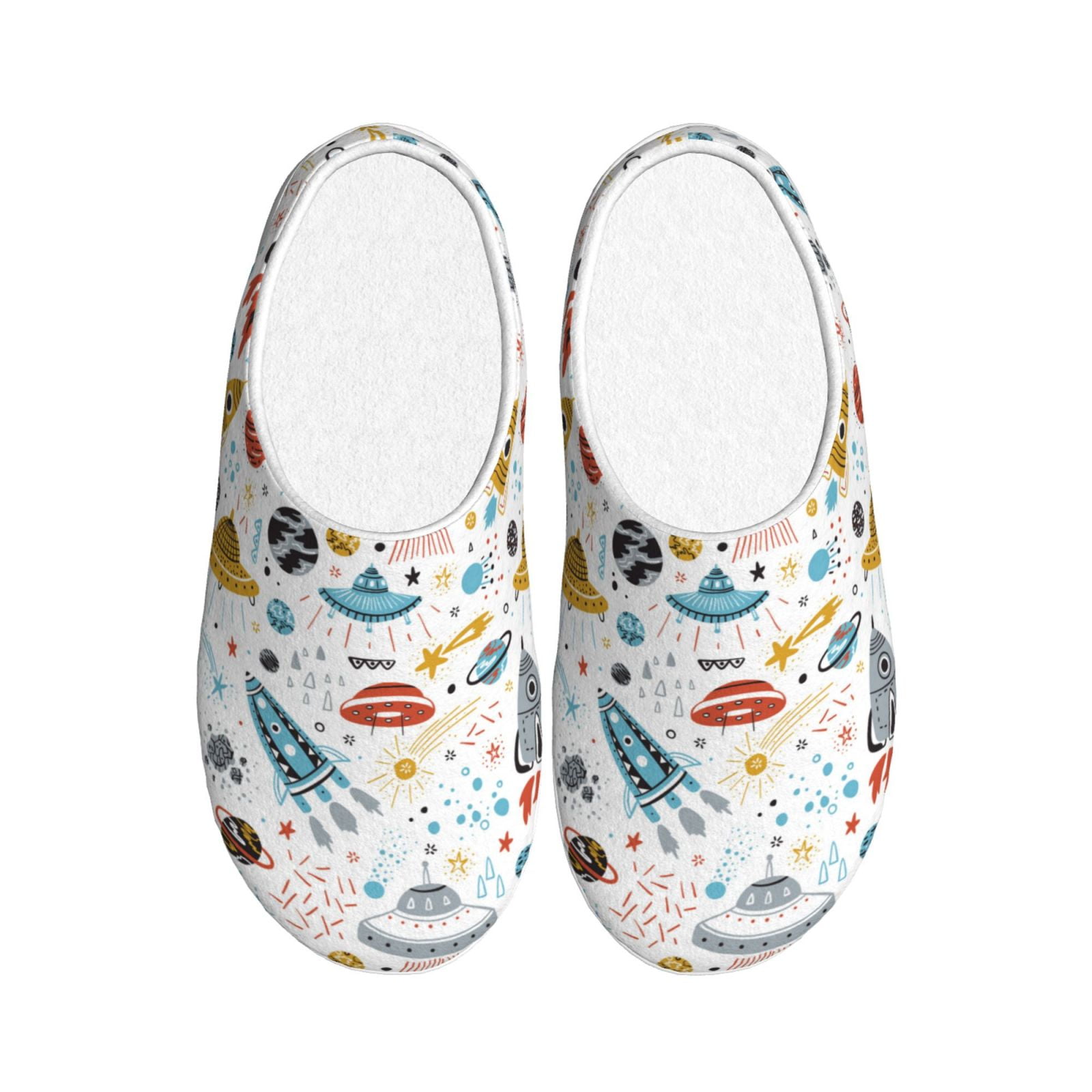 Disketp Cartoon Space Women's Men's Slippers Plush Slip-On House ...