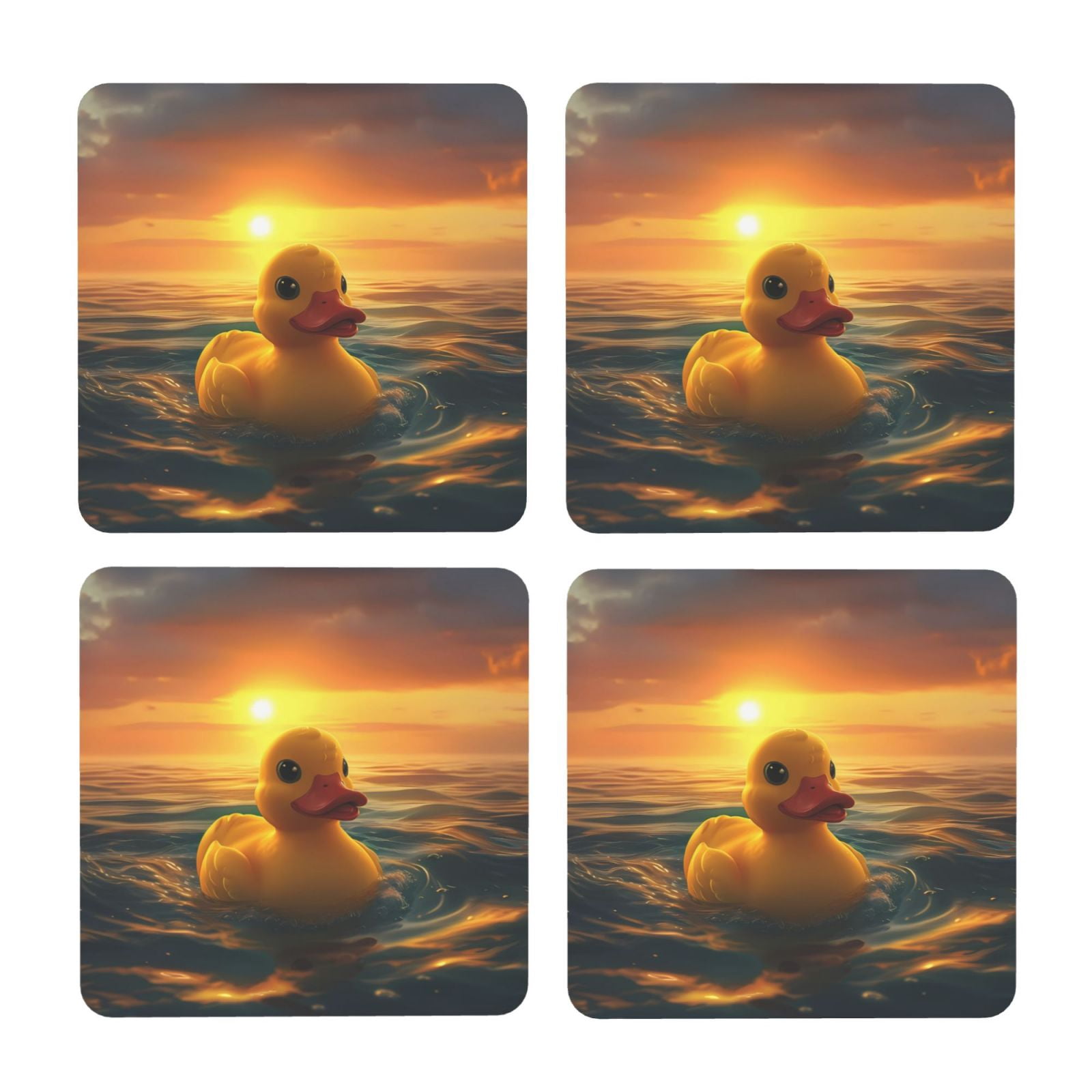 Disketp Cartoon Swimming Yellow Duck MDF Cork Coaster 4 Pcs - Absorbent ...
