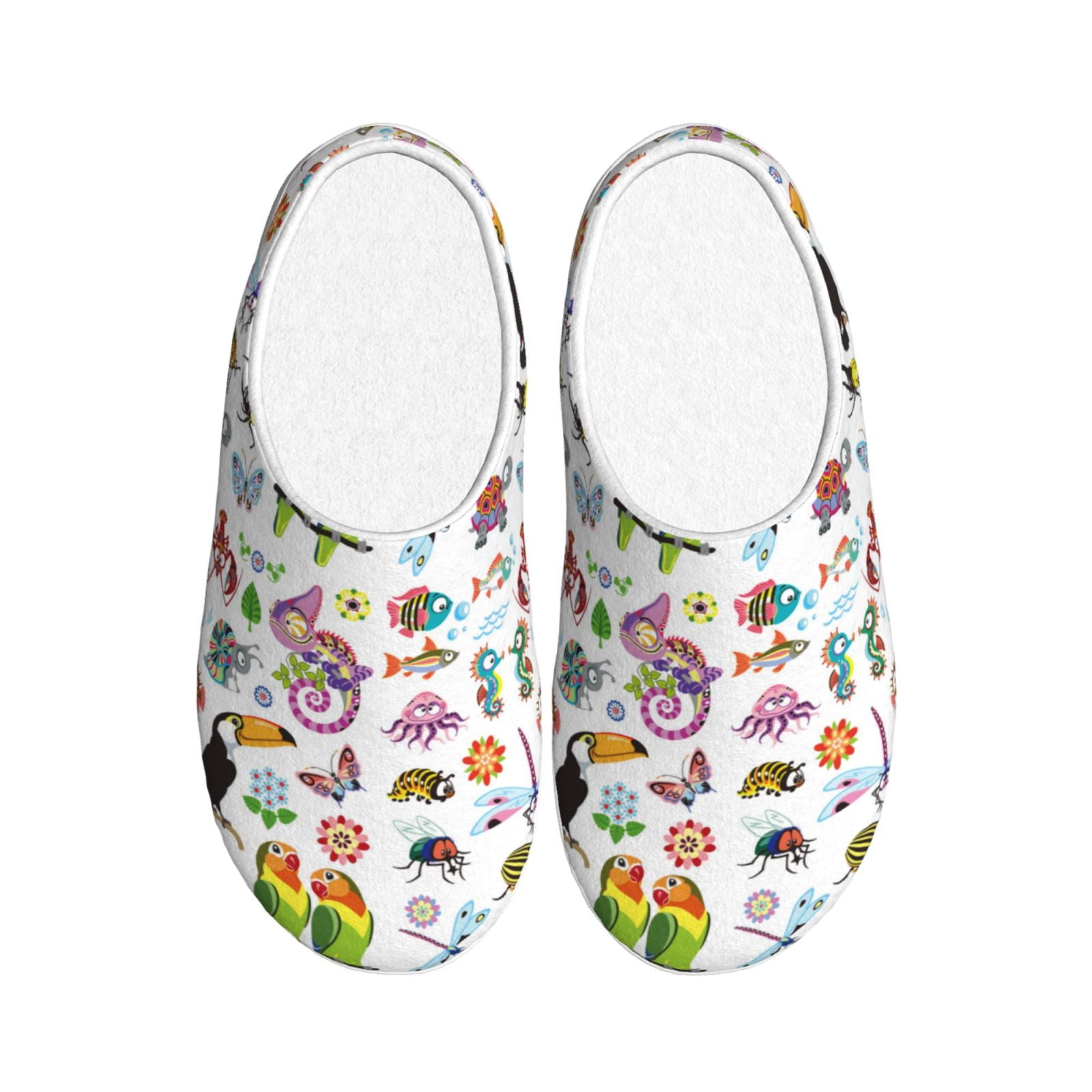 Disketp Cartoon Wild Animals Women's Men's Slippers Plush Slip-On House ...