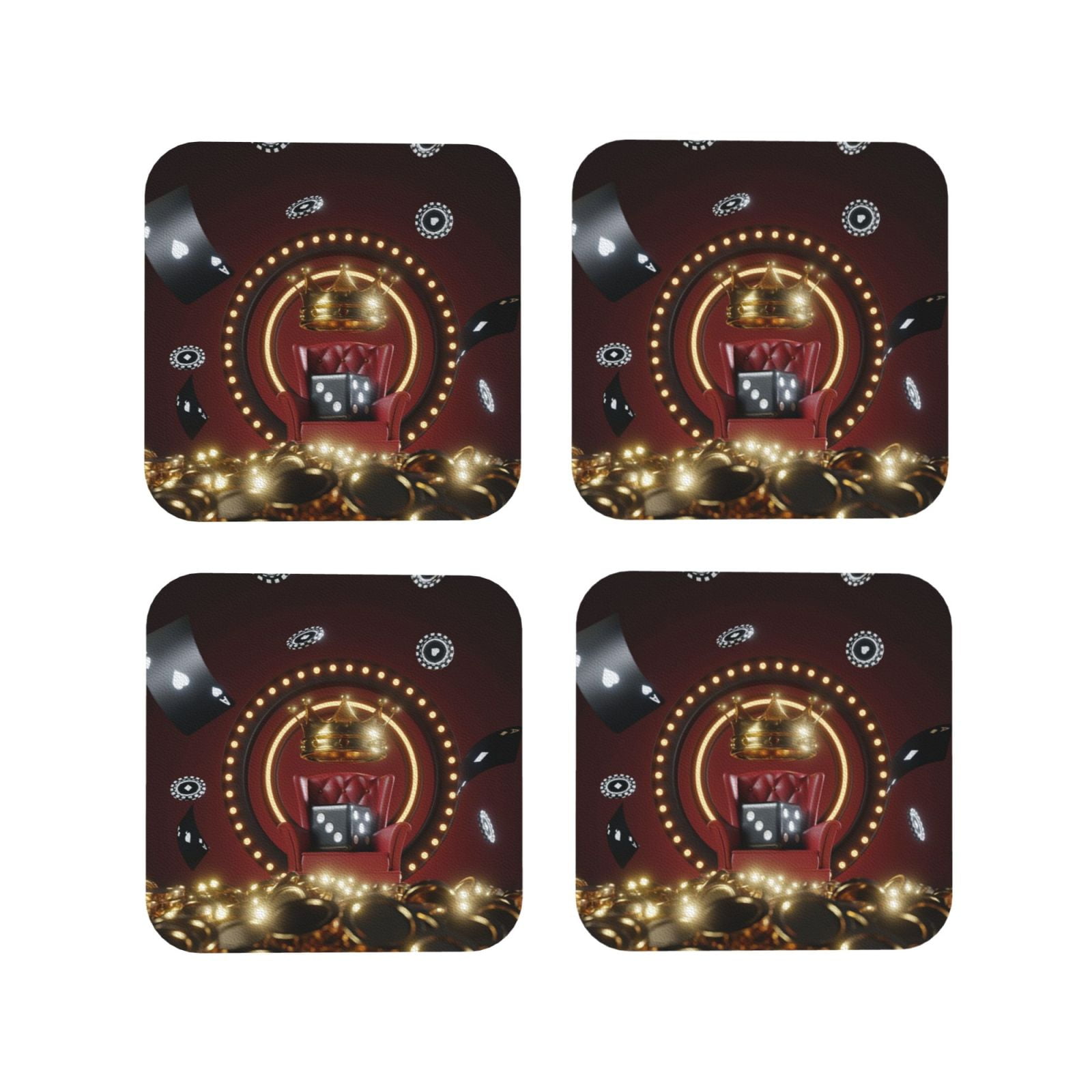 Disketp Casino King And Playing Cards Funny Coasters,4 Pcs Leather ...
