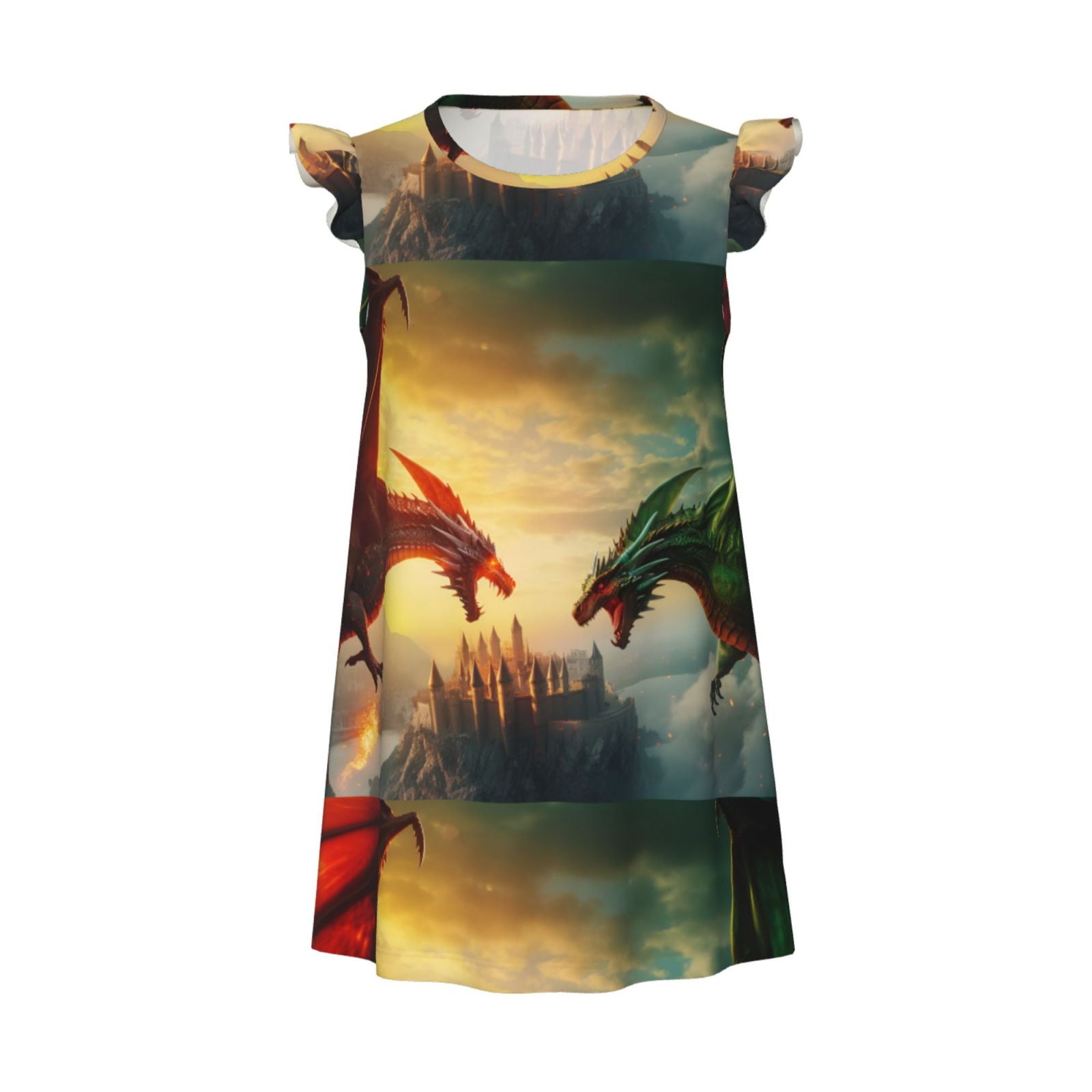 Disketp Castle Red Green Sky Dragon Print Girls Nightgowns 3-10 Years ...