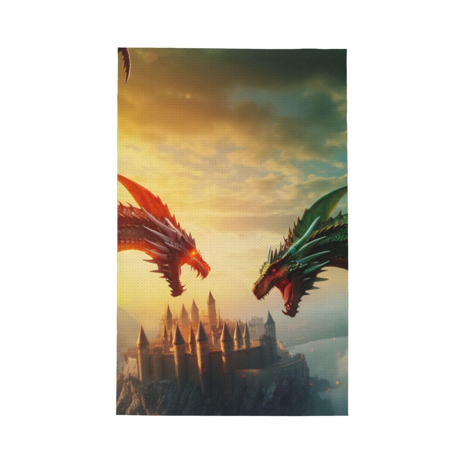 Disketp Castle Red Green Sky Dragon Waffle Weave Kitchen Dish Cloth ...