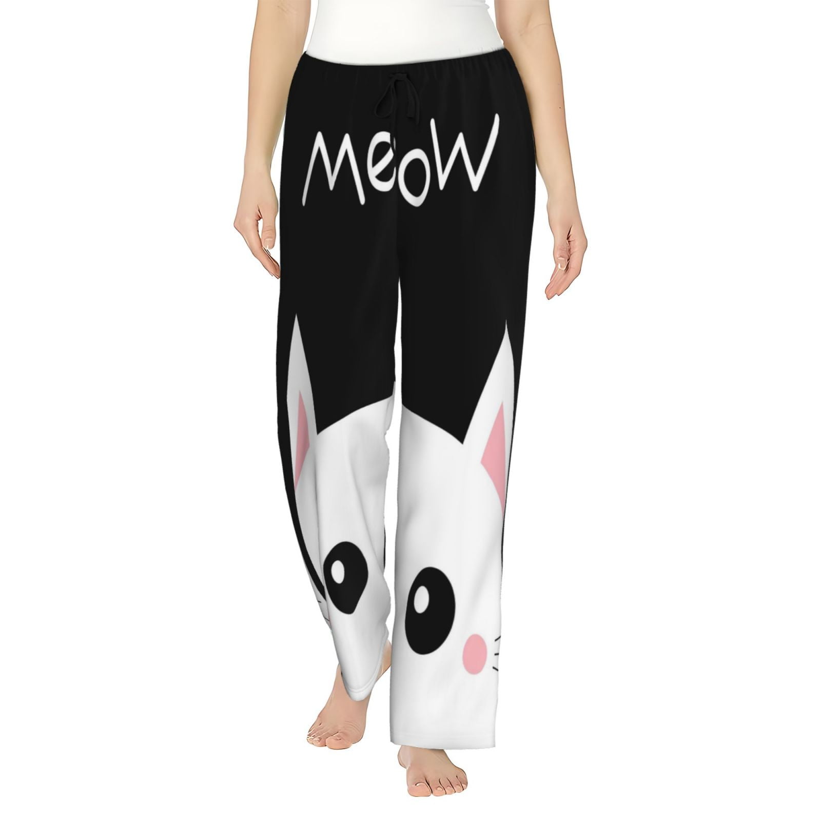 Disketp Cat Meow Print Women'S Comfy Pajama Pants Casual Drawstring ...